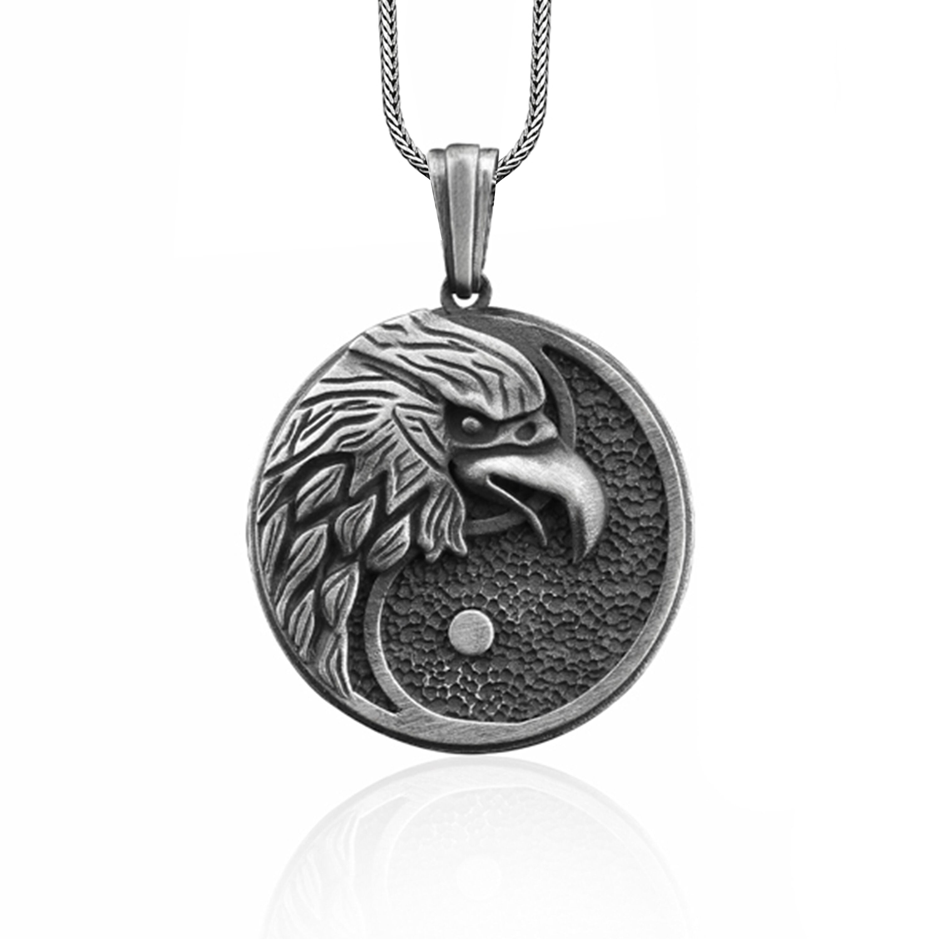 Eagle on Yin and Yang Charm Necklace for Men in Sterling Silver, Yin ...