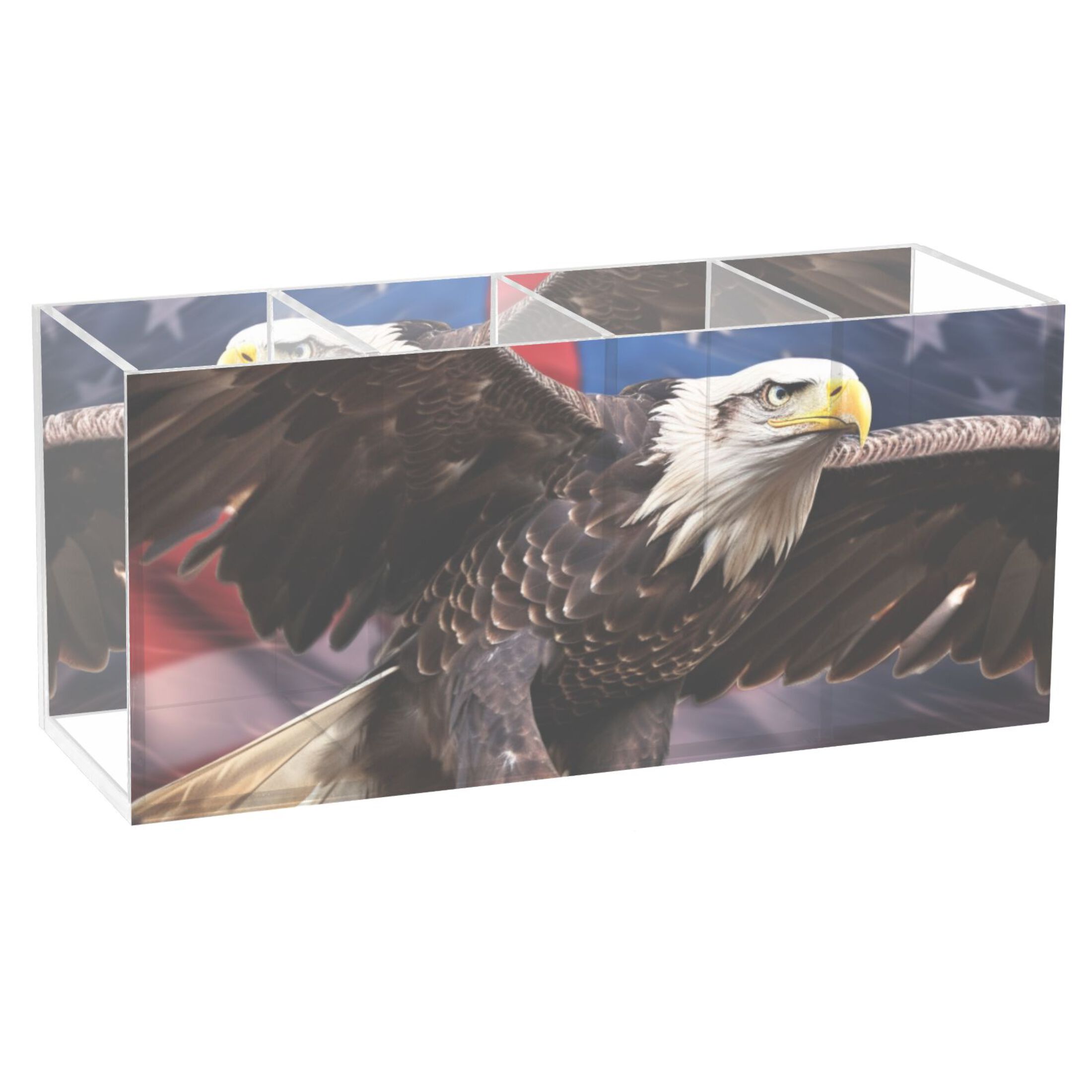 Eagle with American Flag Acrylic Pen Holder 4 Compartments Clear Pencil ...