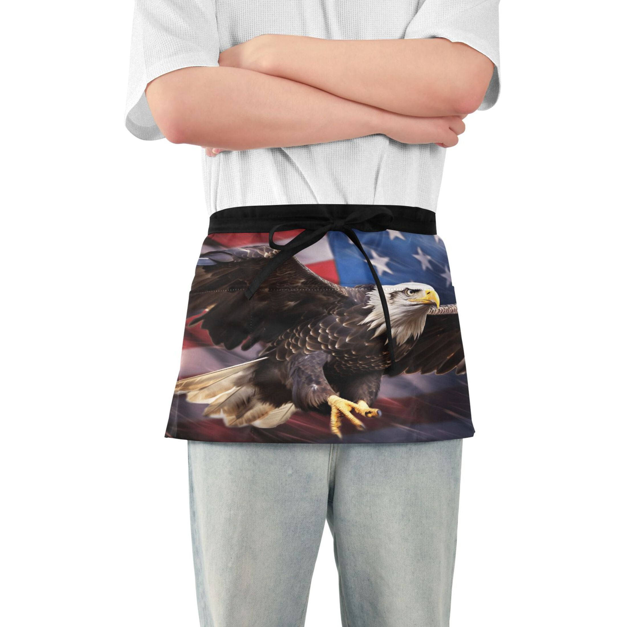 Eagle with American Flag Server Apron with 3 Pockets Waterproof ...