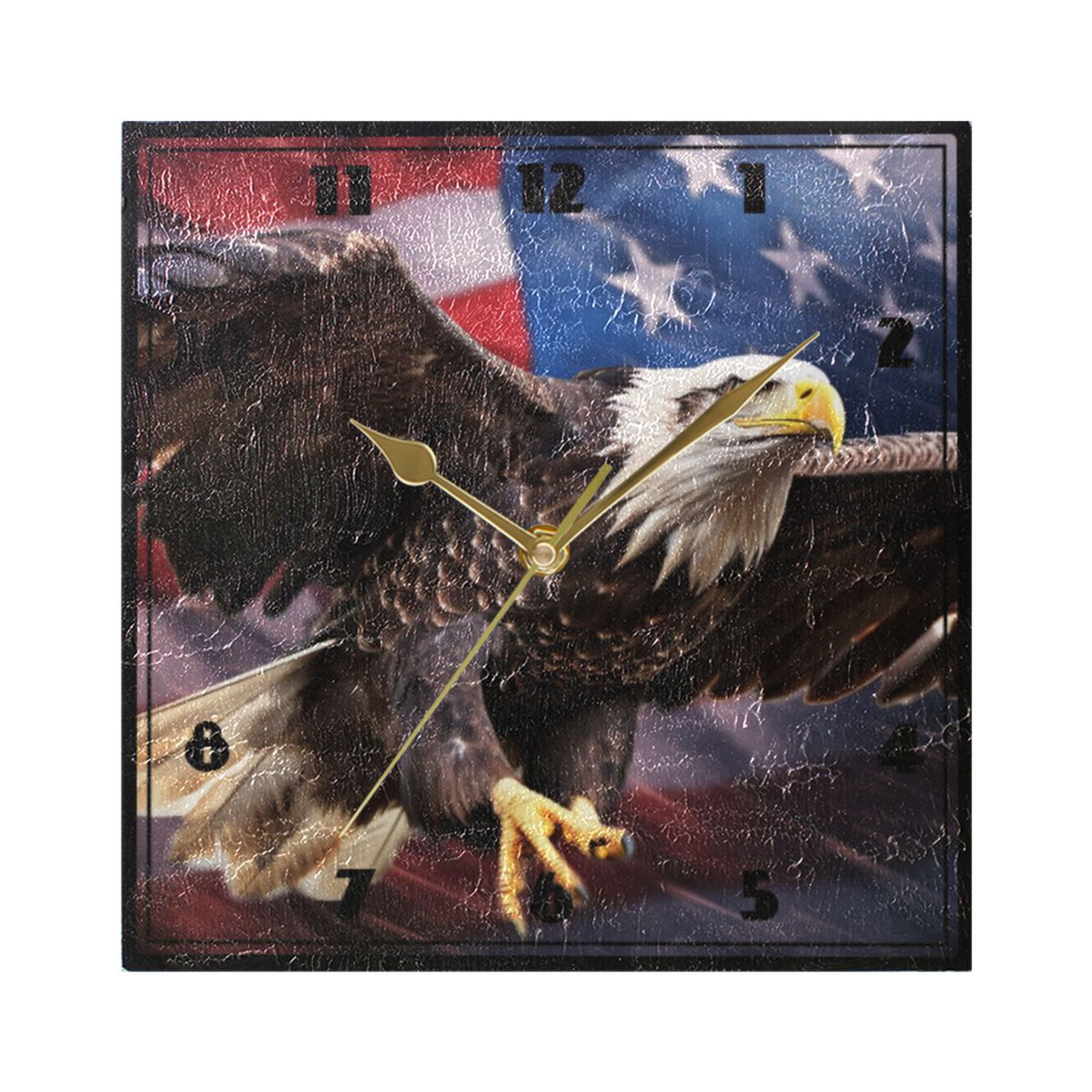 Eagle with American Flag Wall Clock 7.78" Non-Ticking Silent Battery ...