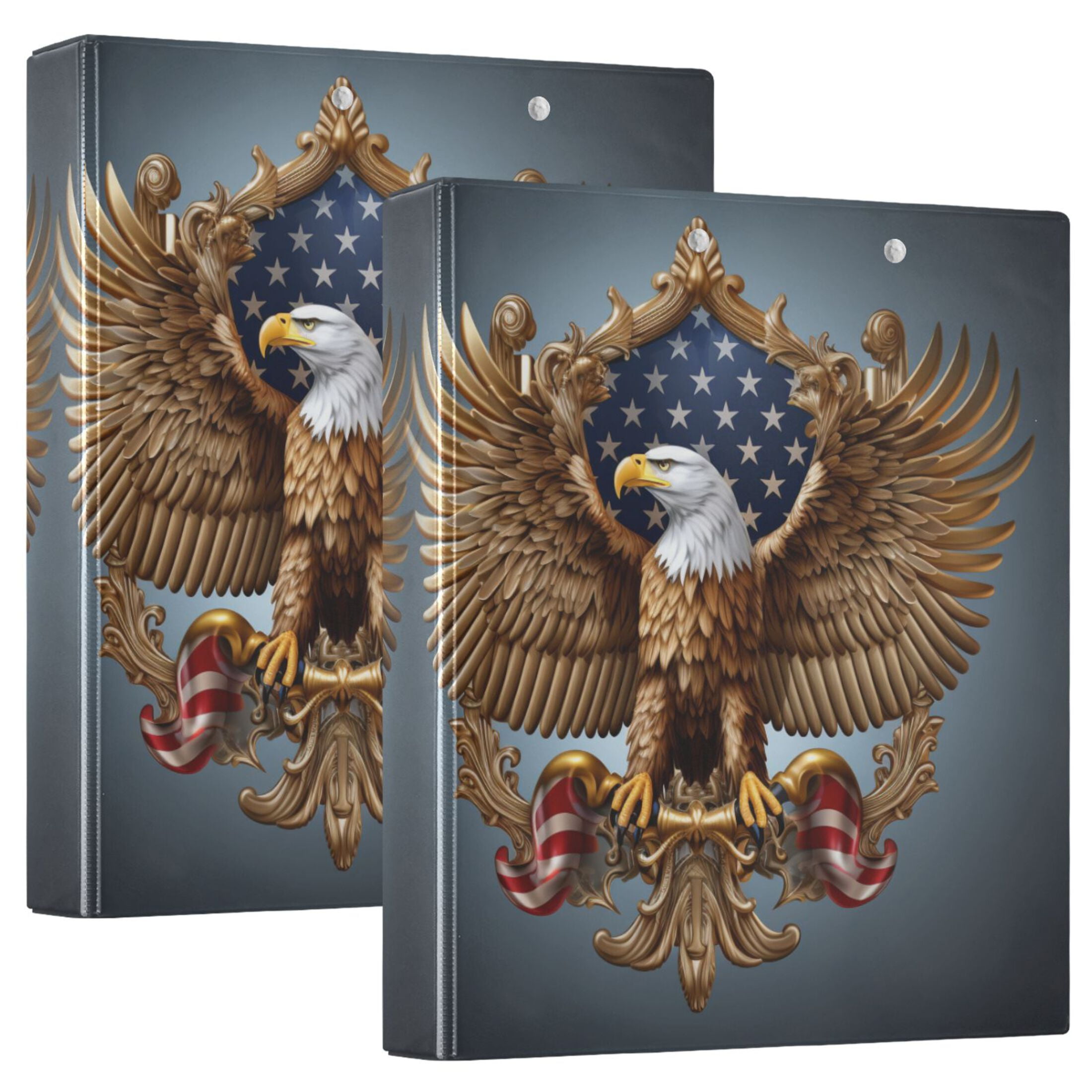 Eagle with Flag Hardcover 3 Ring Binder 1.5 inch Round Rings with Interior Pockets Binders ...