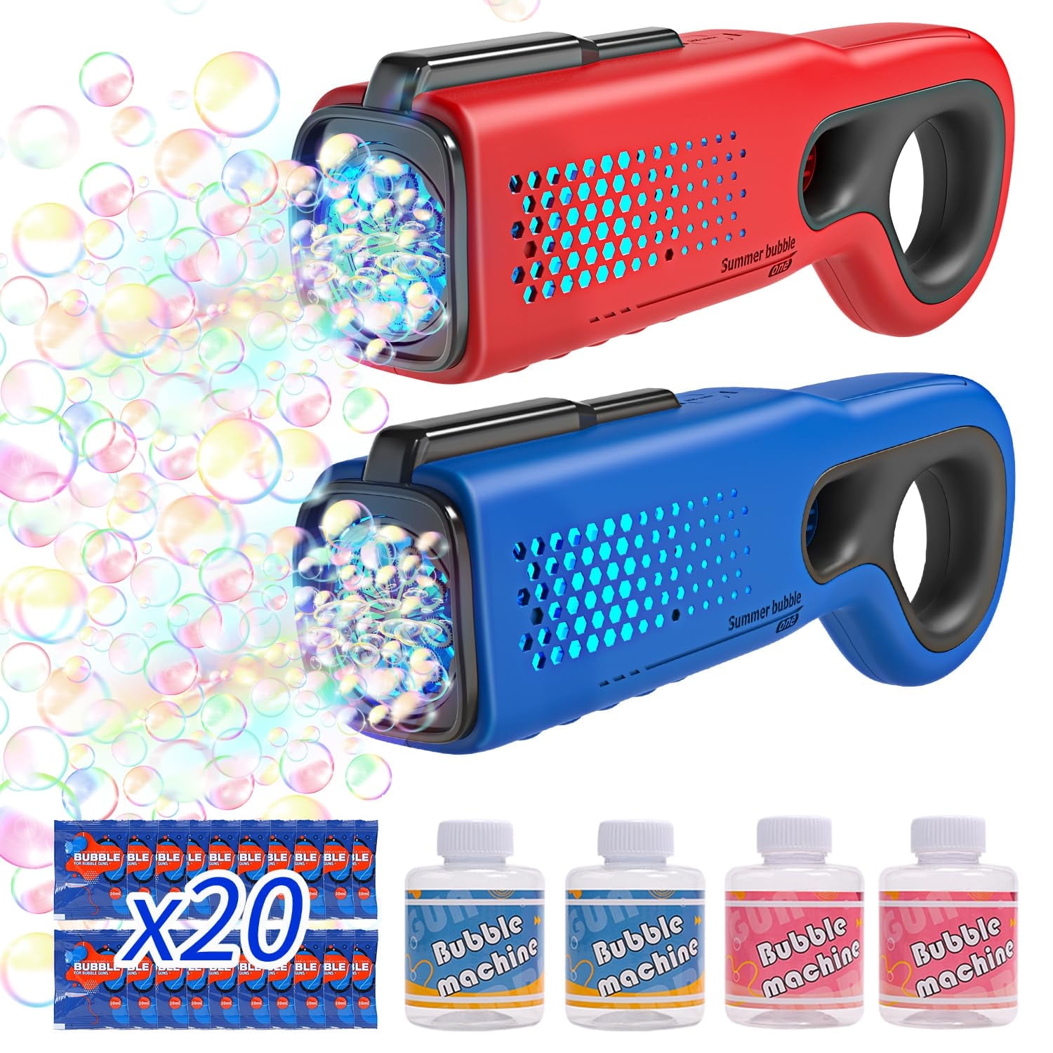 EagleStone LED Bubble Gun Set with 4 Refills & 20 Concentrates, Kids ...