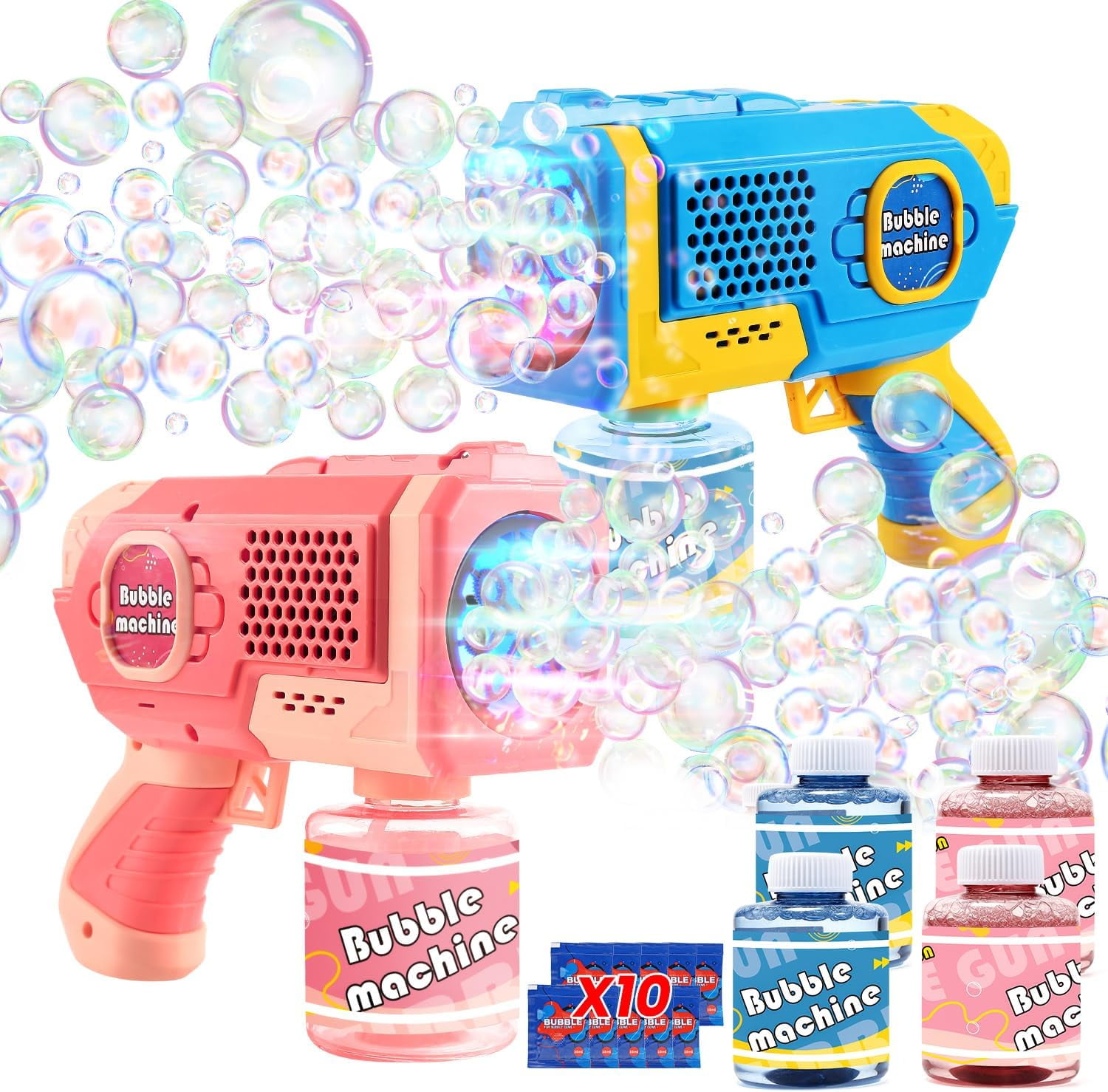 EagleStone 2 Pack Bubble Gun Machine for Kids, Automatic Light Up Bubble Blower with 4 Bottles ...