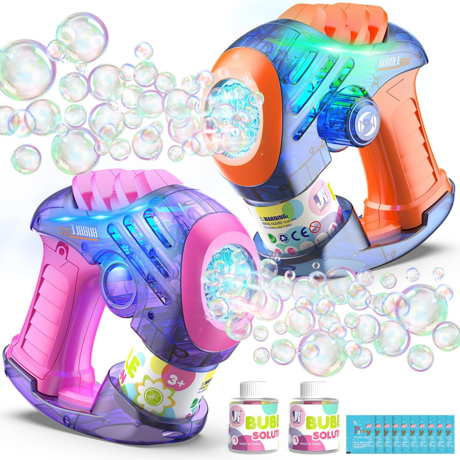 EagleStone 2 Pack Bubble Gun Machine for Kids, Automatic Light Up Bubble Blower with 4 Bottles ...