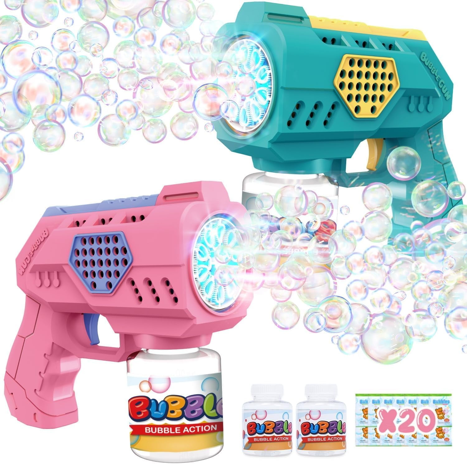 EagleStone 2 Pack Bubble Gun Machine for Kids, Automatic Light Up ...