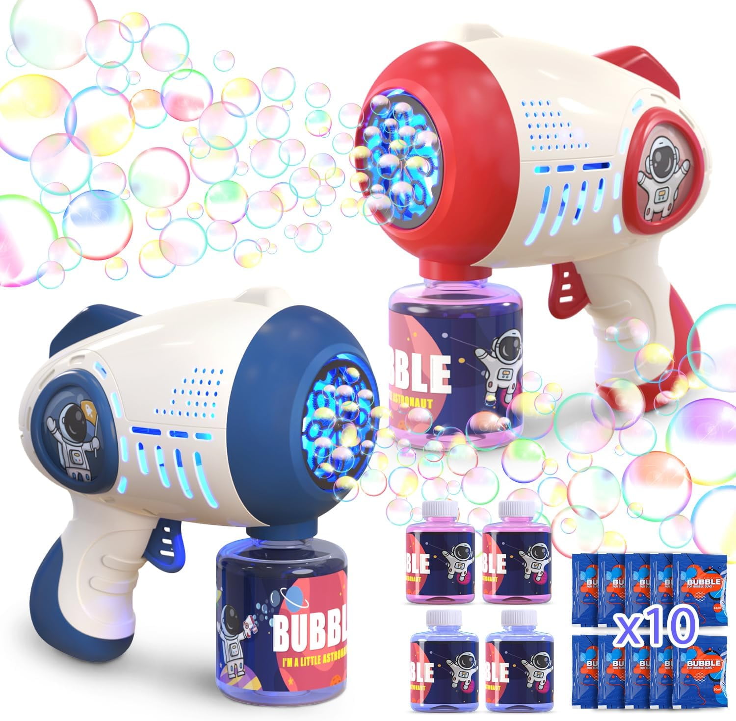 EagleStone 2 Pack Bubble Gun Machine for Kids, Automatic Light Up Bubble Blower with 4 Bottles ...