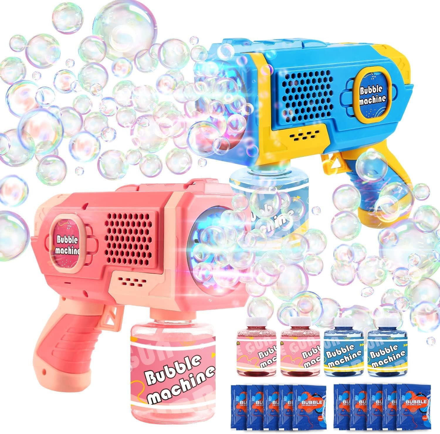 EagleStone Handheld Bubble Machine Maker, 2 Pack Kids Light-Up Gun with ...