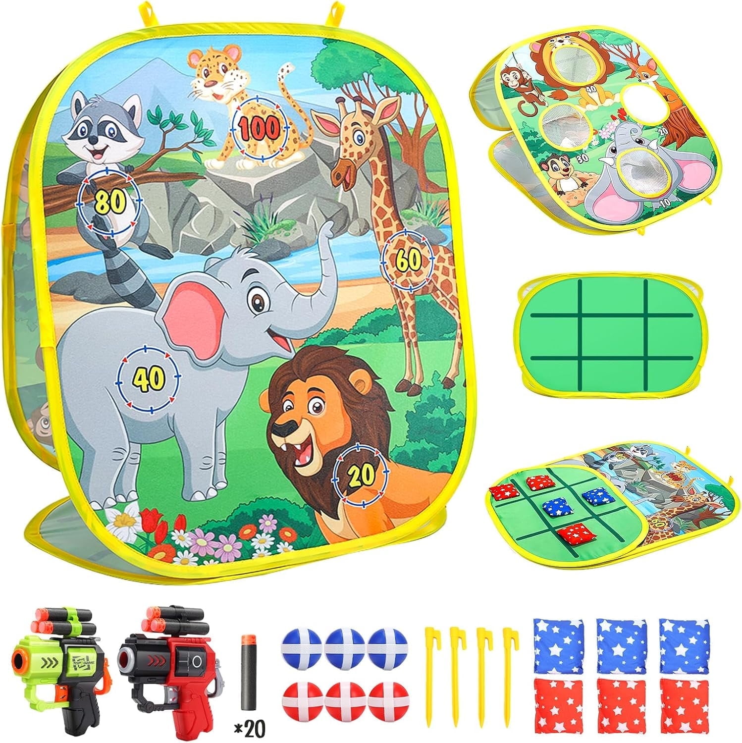 EagleStone 4-in-1 Shooting & Tossing Game Set – Includes 20 Soft Bullets, 6 Toss Balls, 6 Bean ...