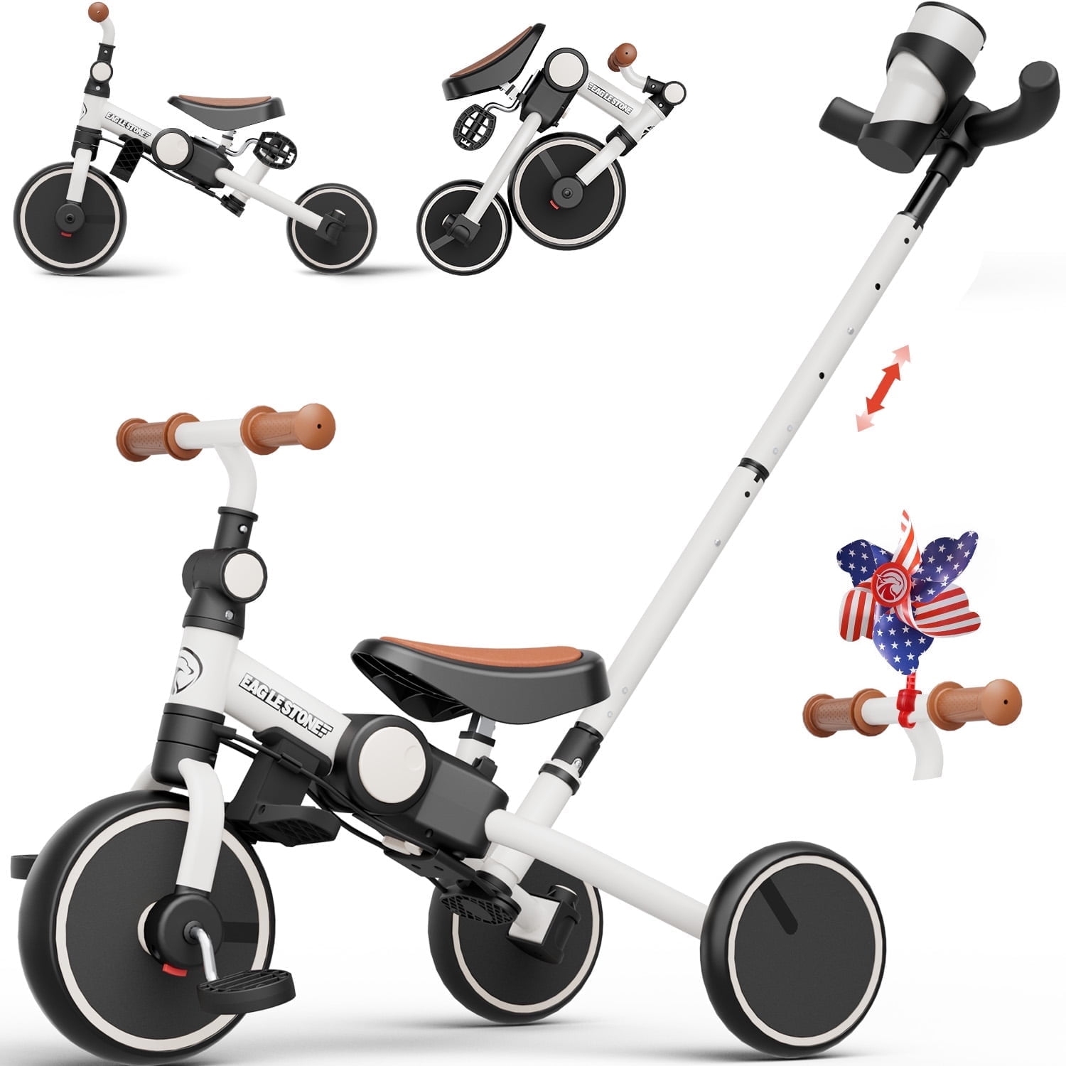 EagleStone 5-in-1 Toddler Tricycle, Foldable Balance Bike with Push ...