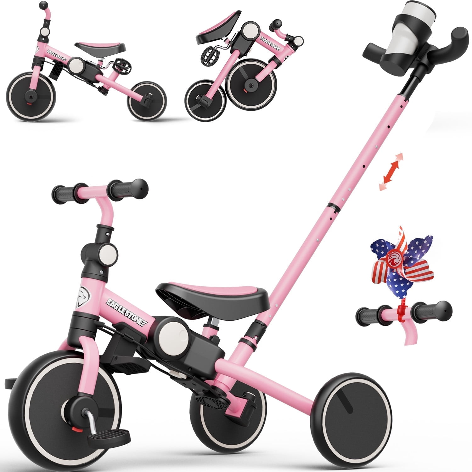 EagleStone 5-in-1 Toddler Tricycle with Foldable Balance Bike, Push ...