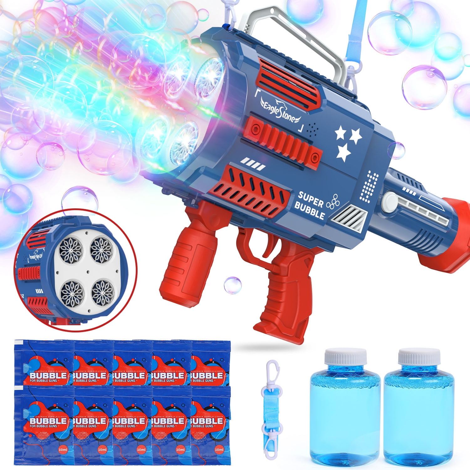 EagleStone Bazooka Bubble Gun Machine for Kids & Adults, LED Light-Up ...