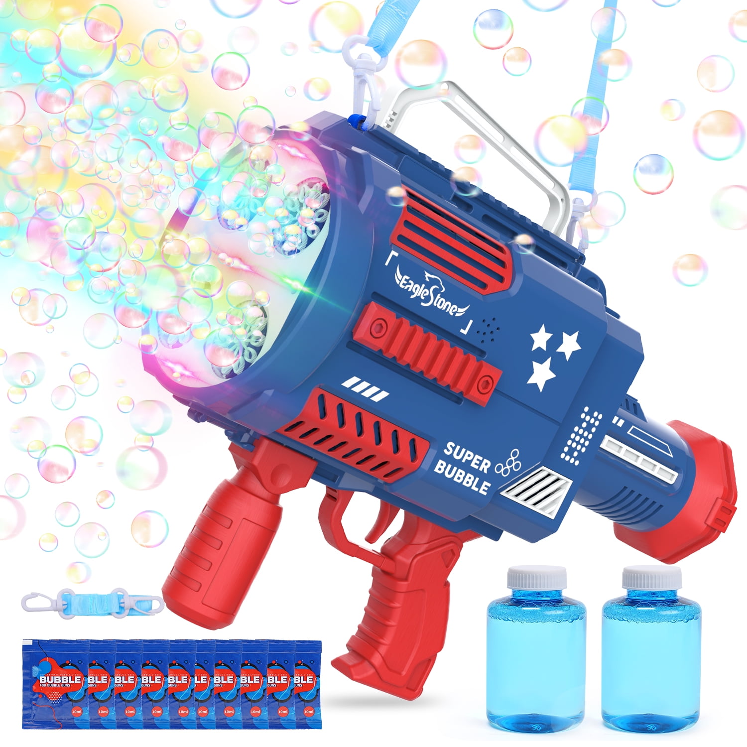EagleStone LED Light-Up Bubble Machine for Kids & Adults, Refillable ...