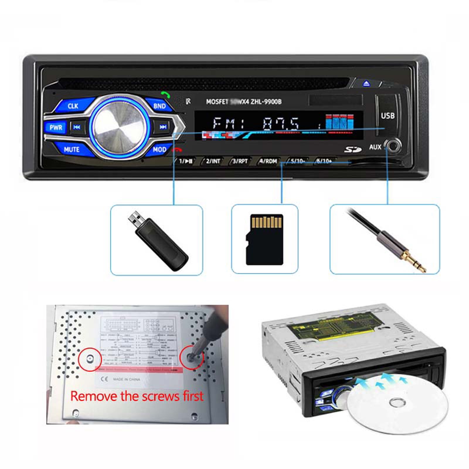 Eaglerich Car In-dash Head Unit 1 Din Car Stereo with Remote Control ...
