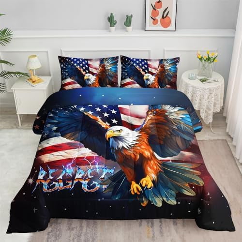Eagles Comforter Set Queen,Eagles Fly Bedding,American Flag Comforter ...