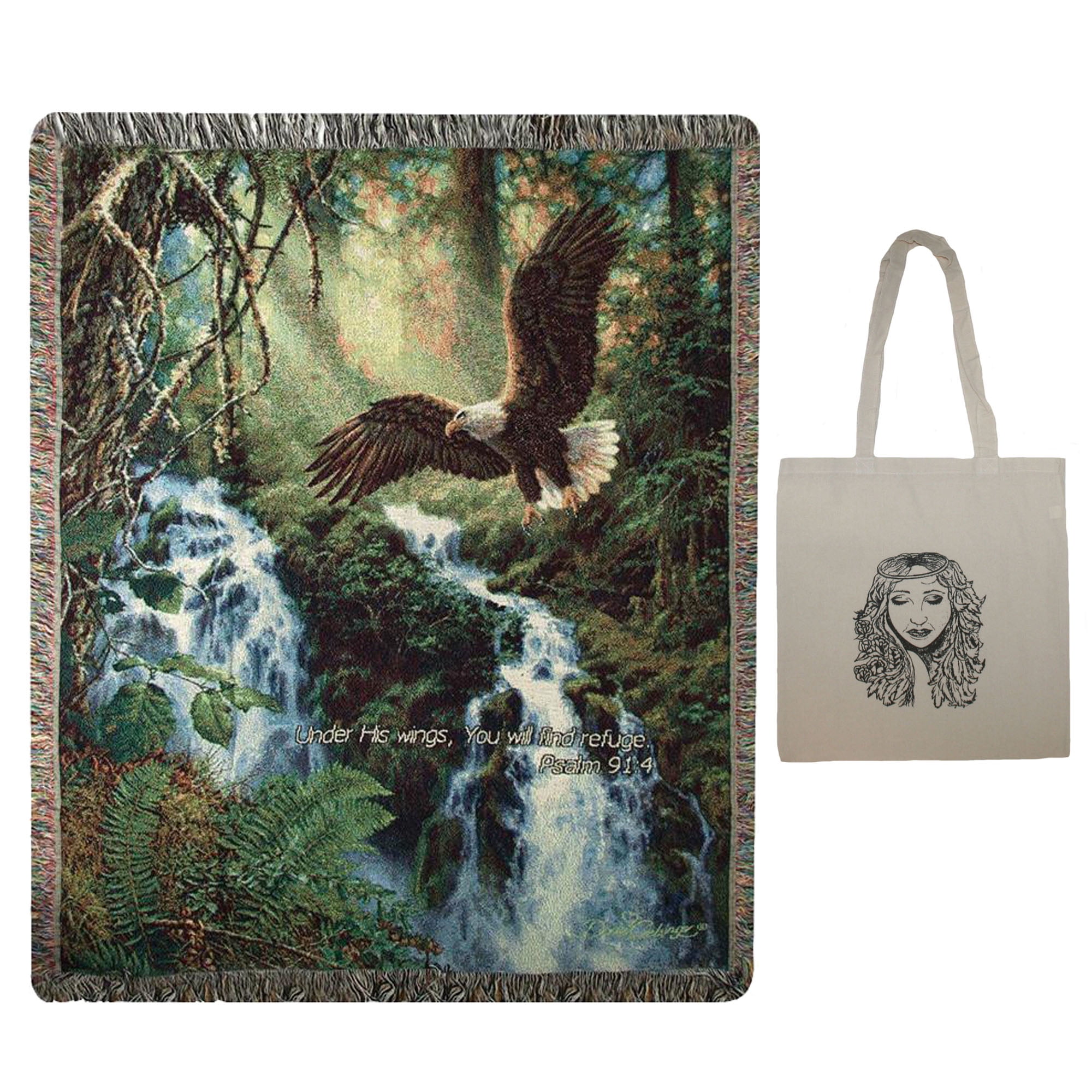 Eagles Flight 50" x 60" Inspirational Tapestry Throw Blanket & Angel ...