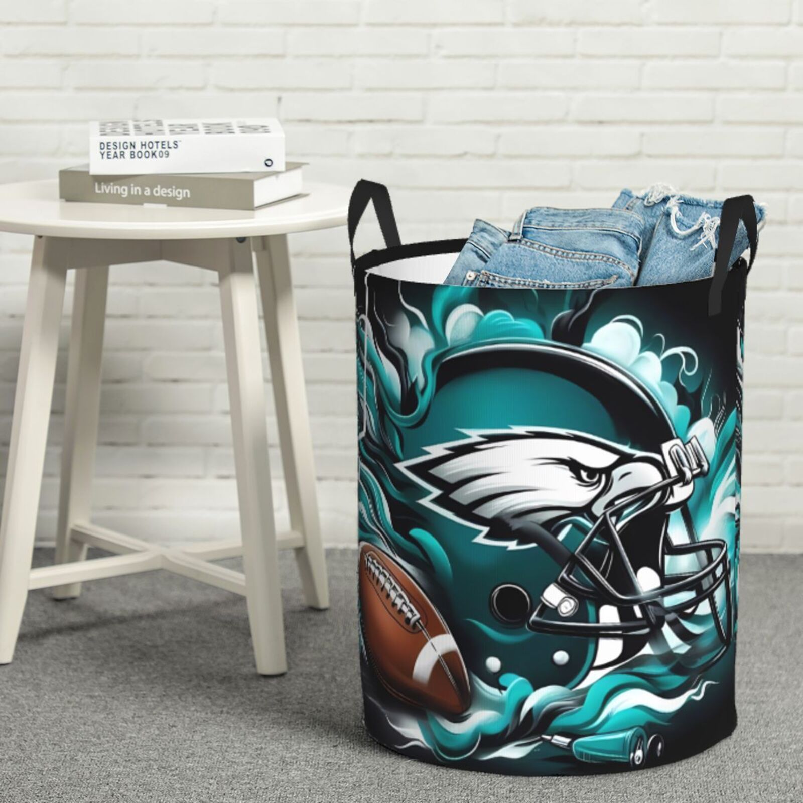 Eagles Football Team Custom Laundry Basket with Handle Round Single ...