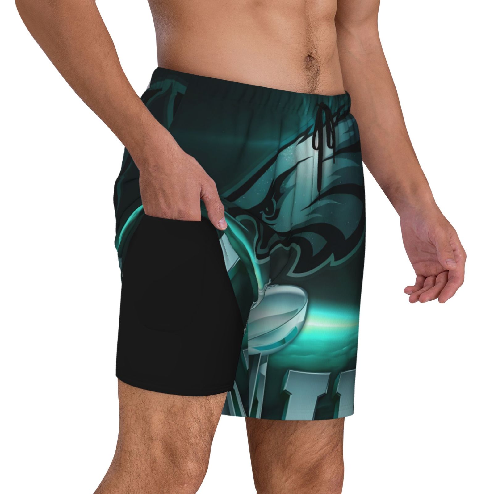 Eagles Men's Double-layer Beach Shorts Quick Dry Dive Swim Boardshorts ...