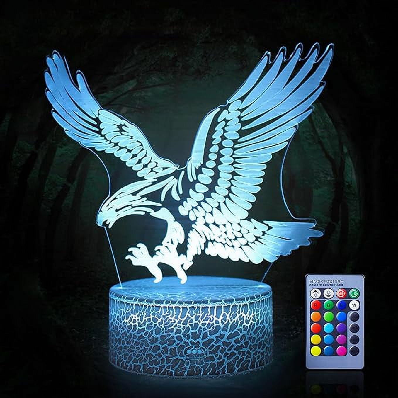 Eagles Remote Control Night Lights 3D Optical Illusion 16 Colors LED Lamps Animals Lovers Home ...