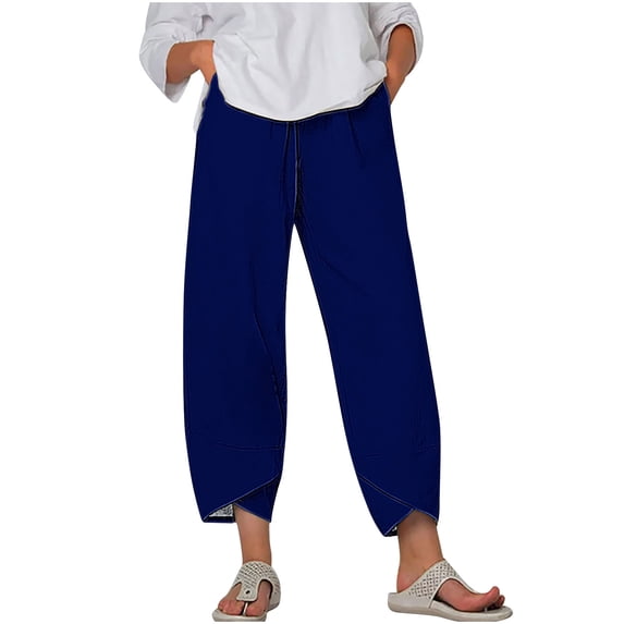 Eagokdc 3/4 Capris Pants for Women High Waisted Loose Casual Straight ...