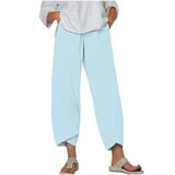 Eagokdc 3/4 Capris Pants for Women Loose Stretch Casual Straight Leg ...
