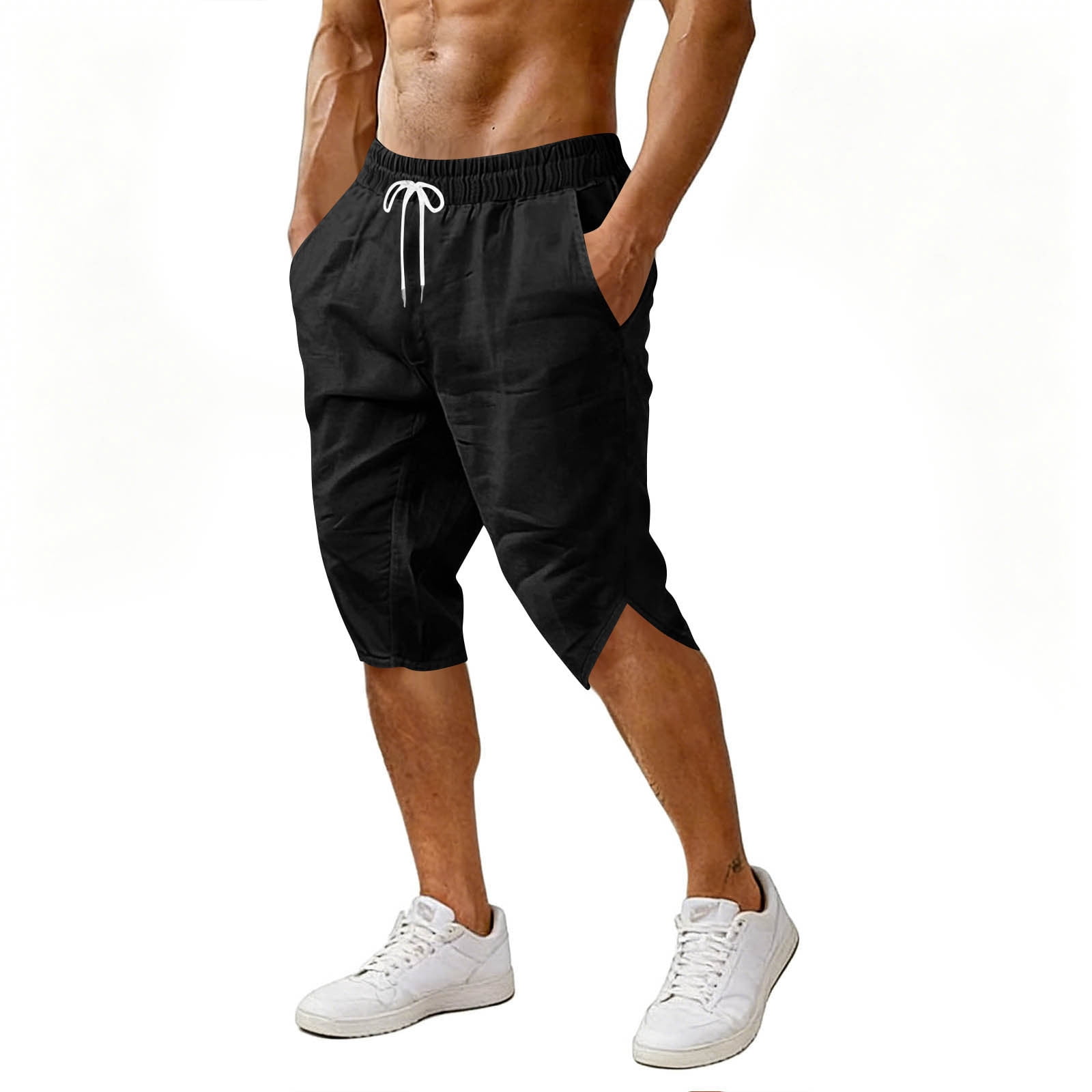Eagokdc Mens Workout Capris Casual Drawstring Exercise Loose Big And ...
