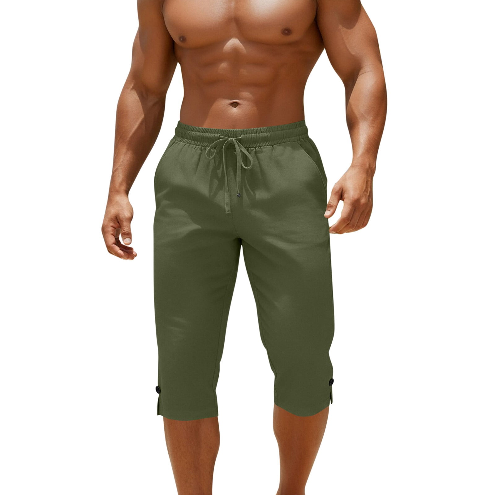 Eagokdc Stretch Capris for Men Casual Summer Plain Workout Cotton Big ...