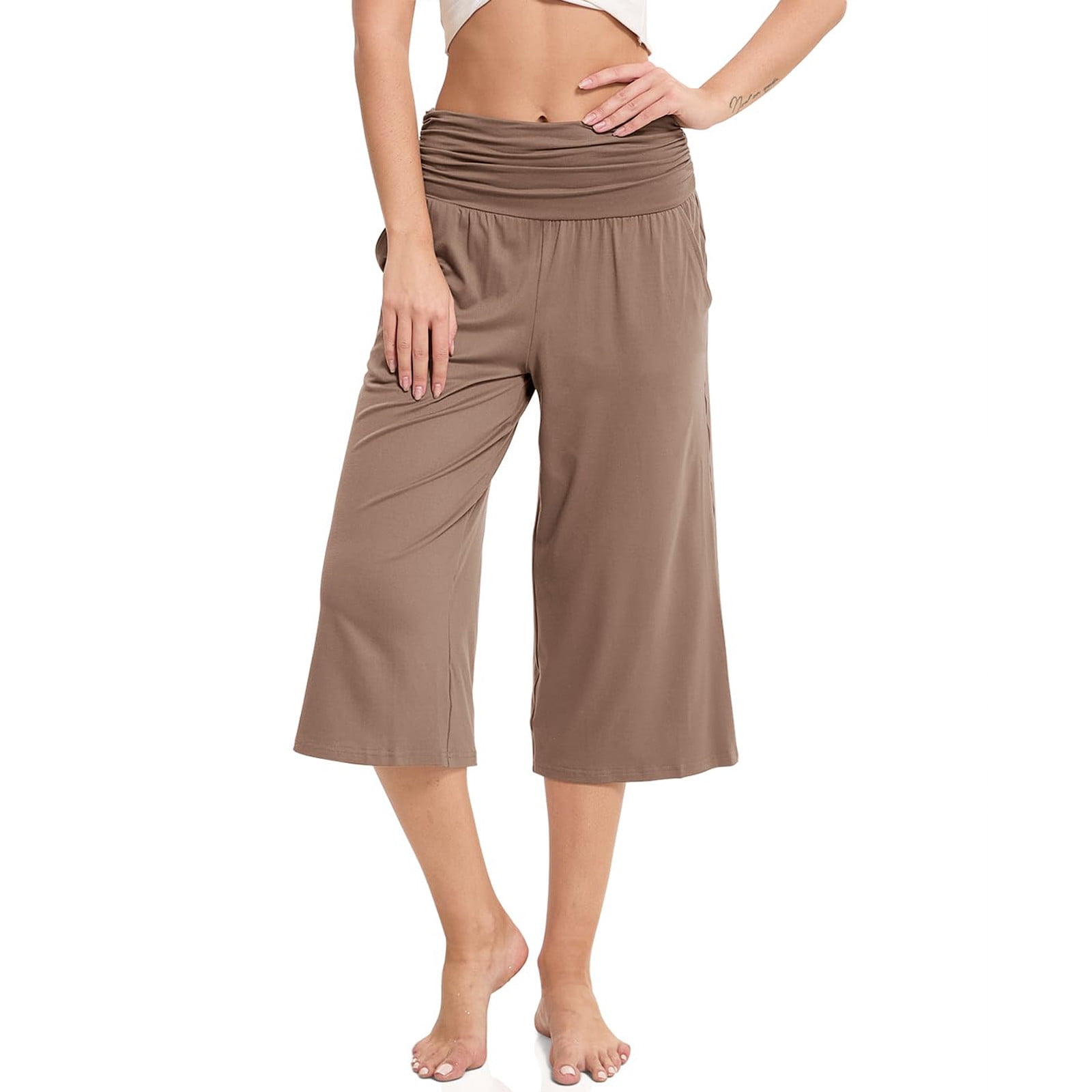 Eagokdc Travel Capris for Women Casual Workout Elastic Waist Running ...