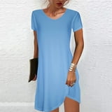 Eagokdc Women's Summer Casual Loose Fit Short-Sleeve Crew Neck Solid ...