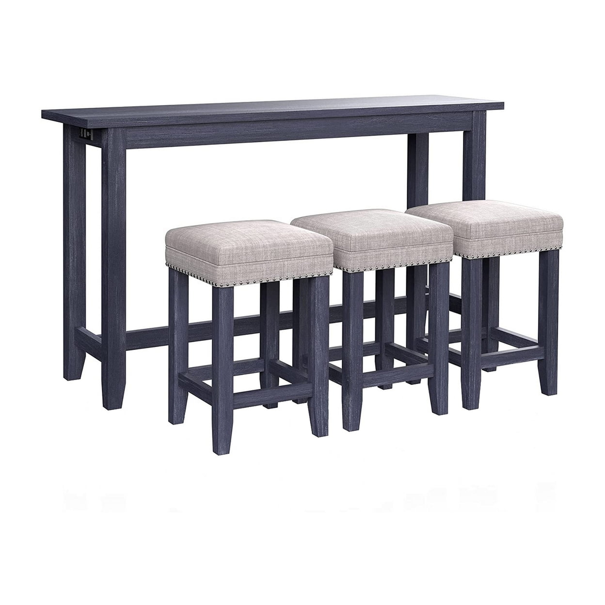 Eala 4 Piece Counter Height Table and Stool Set Blue Wood Gray Fabric ...