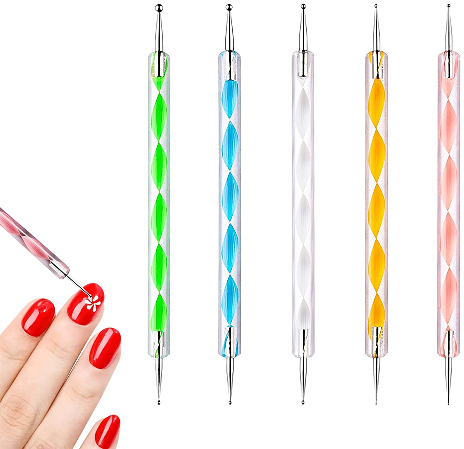 Ealicere 5 Pcs Nail dotting pen, Dual-ended Nail Art Point Drill ...