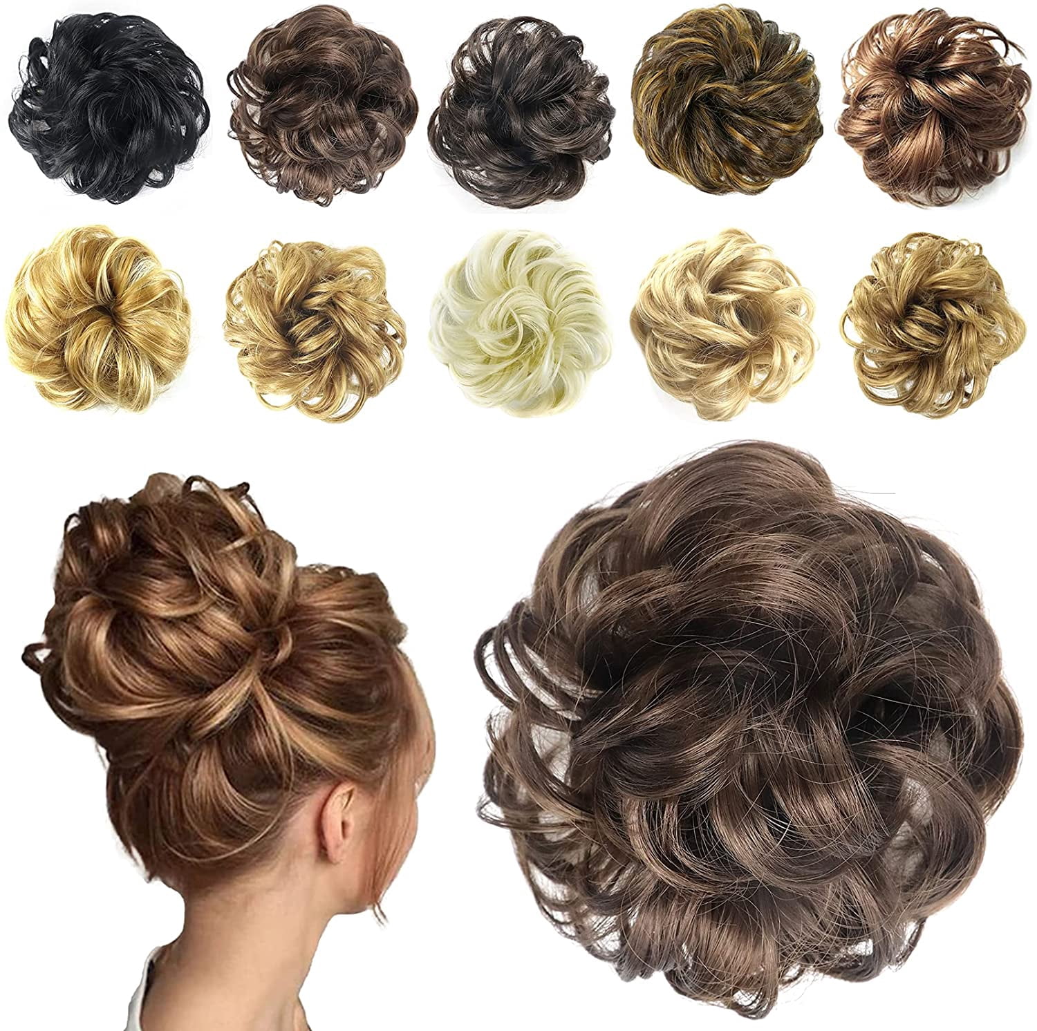 Ealicere Hair Bun Extensions,Messy Curly Hair Scrunchies,Synthetic Hair ...