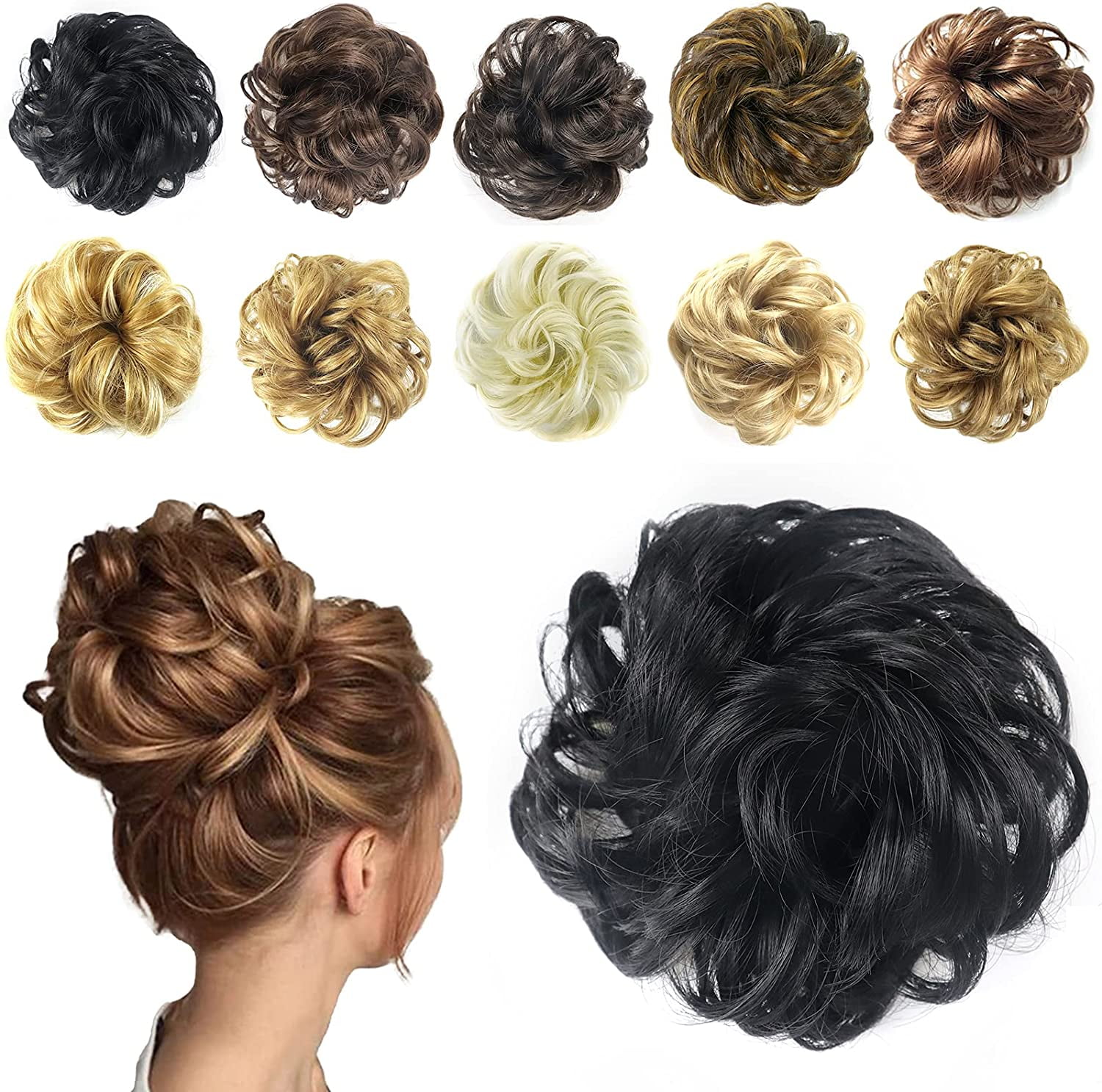 Ealicere Hair Bun Extensions,Messy Curly Hair Scrunchies,Synthetic Hair ...