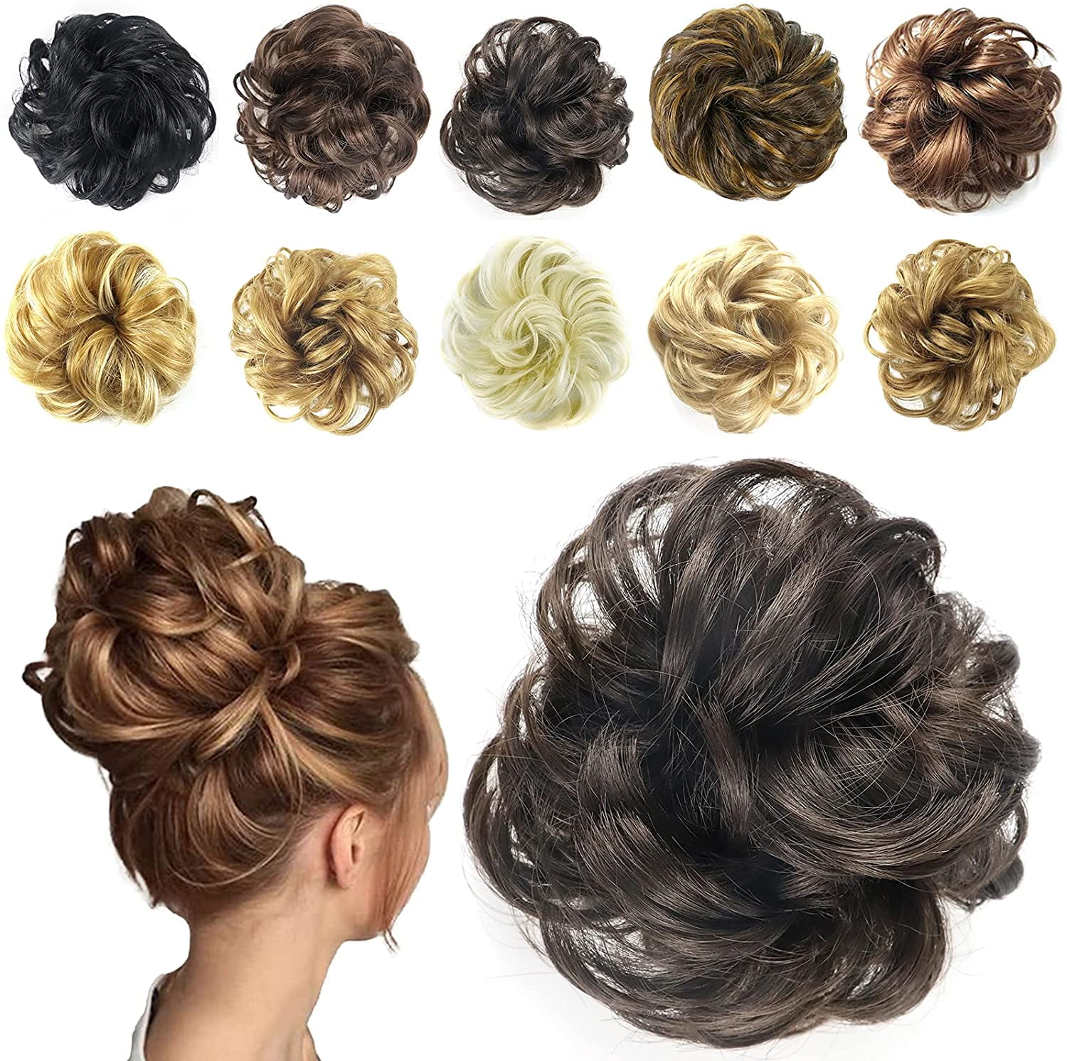 Ealicere Hair Bun Extensions,Messy Curly Hair Scrunchies,Synthetic Hair ...