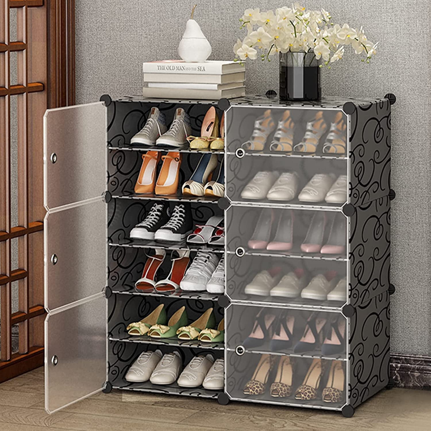 Ealing 6 Tiers Shoe Rack Storage Cabinet with Doors , Key Holder,2 ...