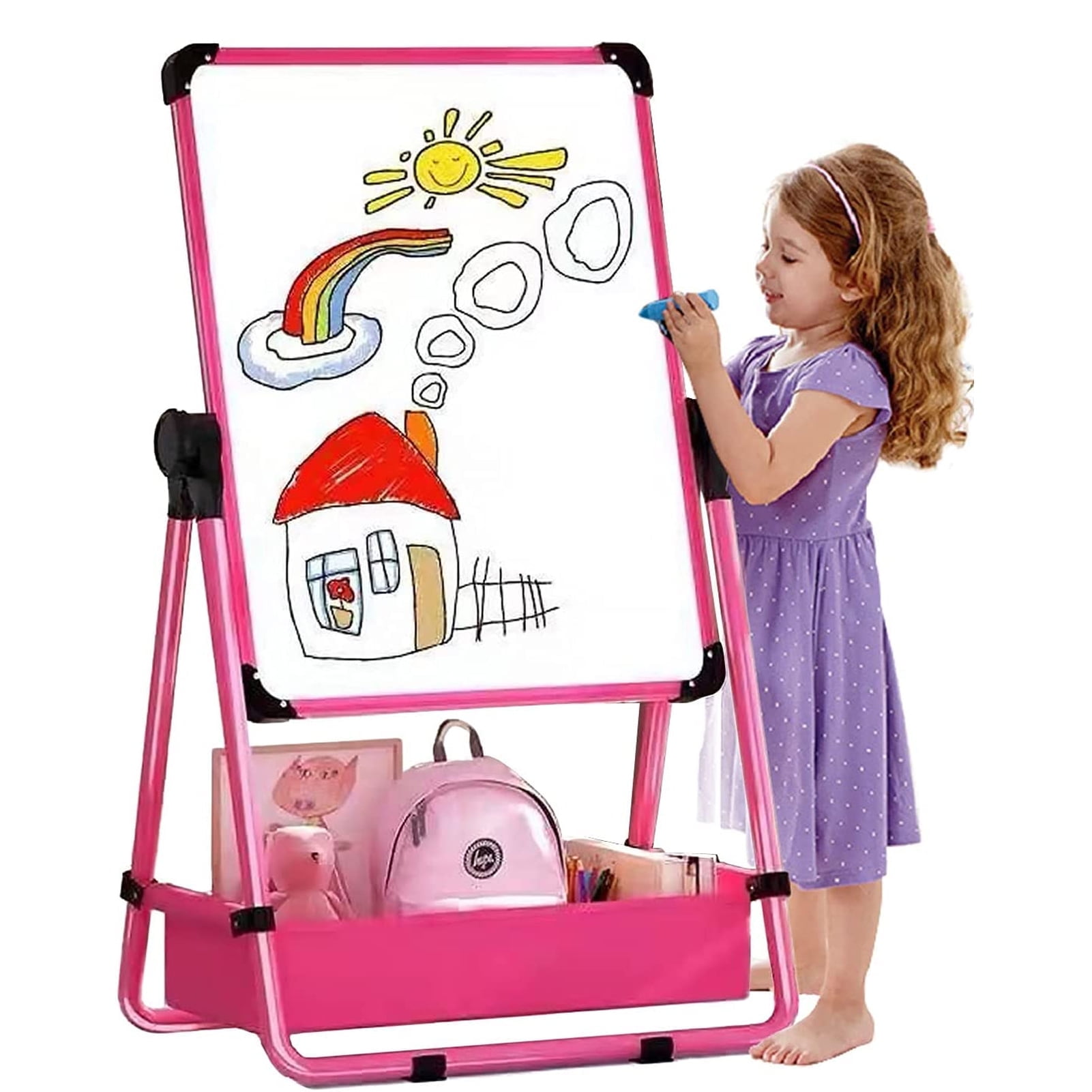 Kids Art Easel, Adjustable Height, Double Sided, 360° Rotating, with ...