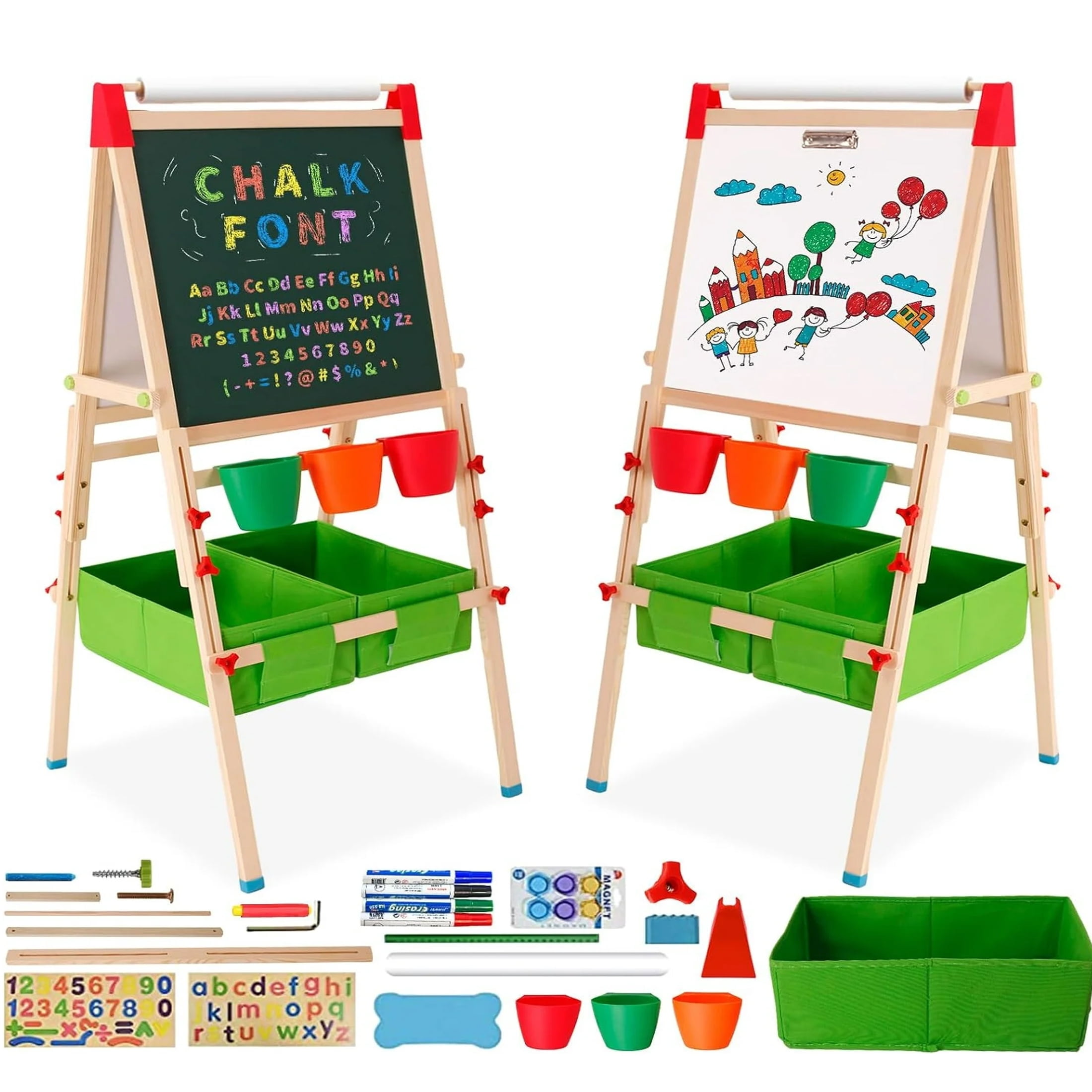 Ealing Kid's Wooden Art Easel: Double-Sided Black & Whiteboard with ...