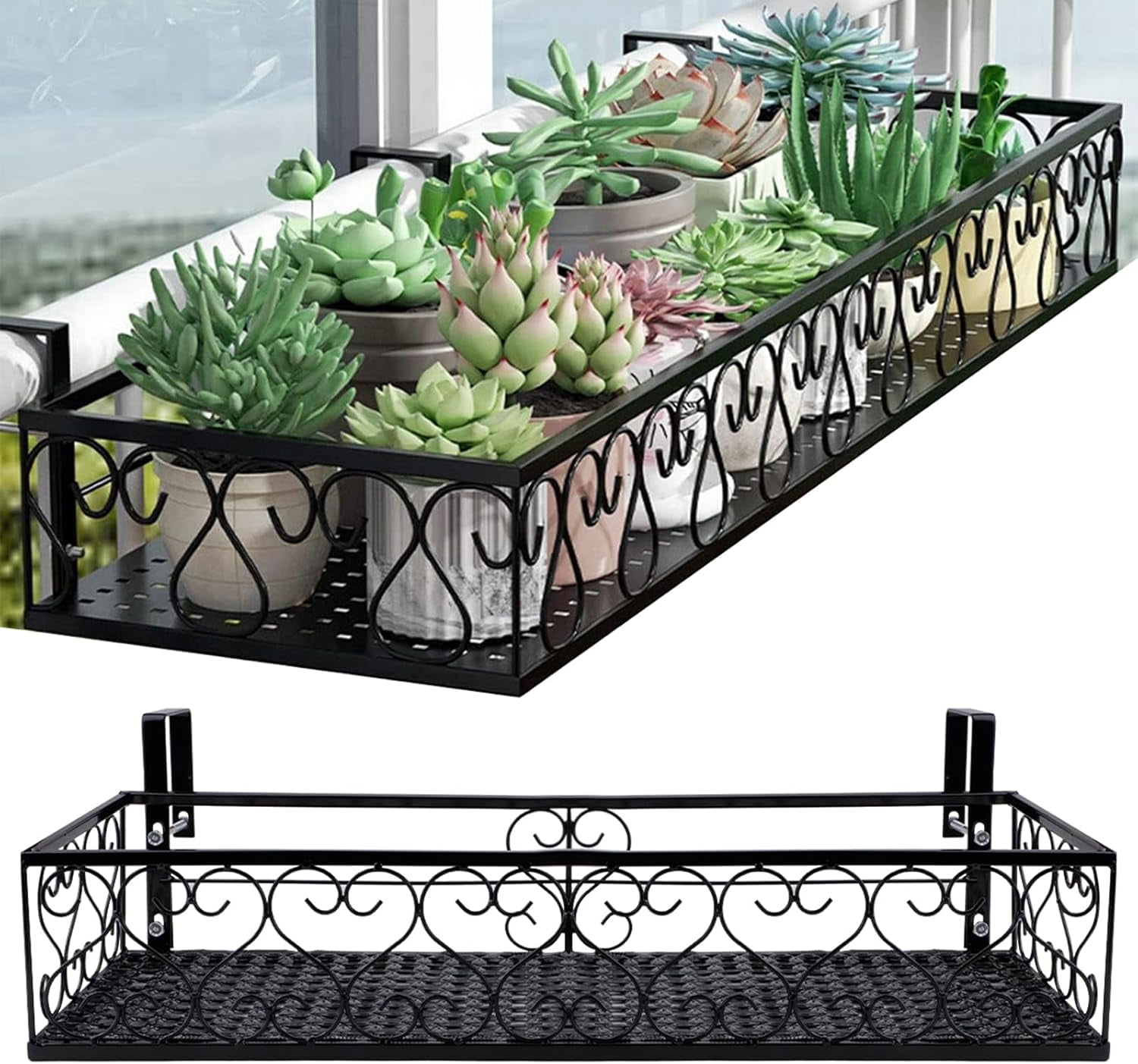 Ealing Hanging Railing Planter with Hooks, Iron Balcony Hanging Planter ...