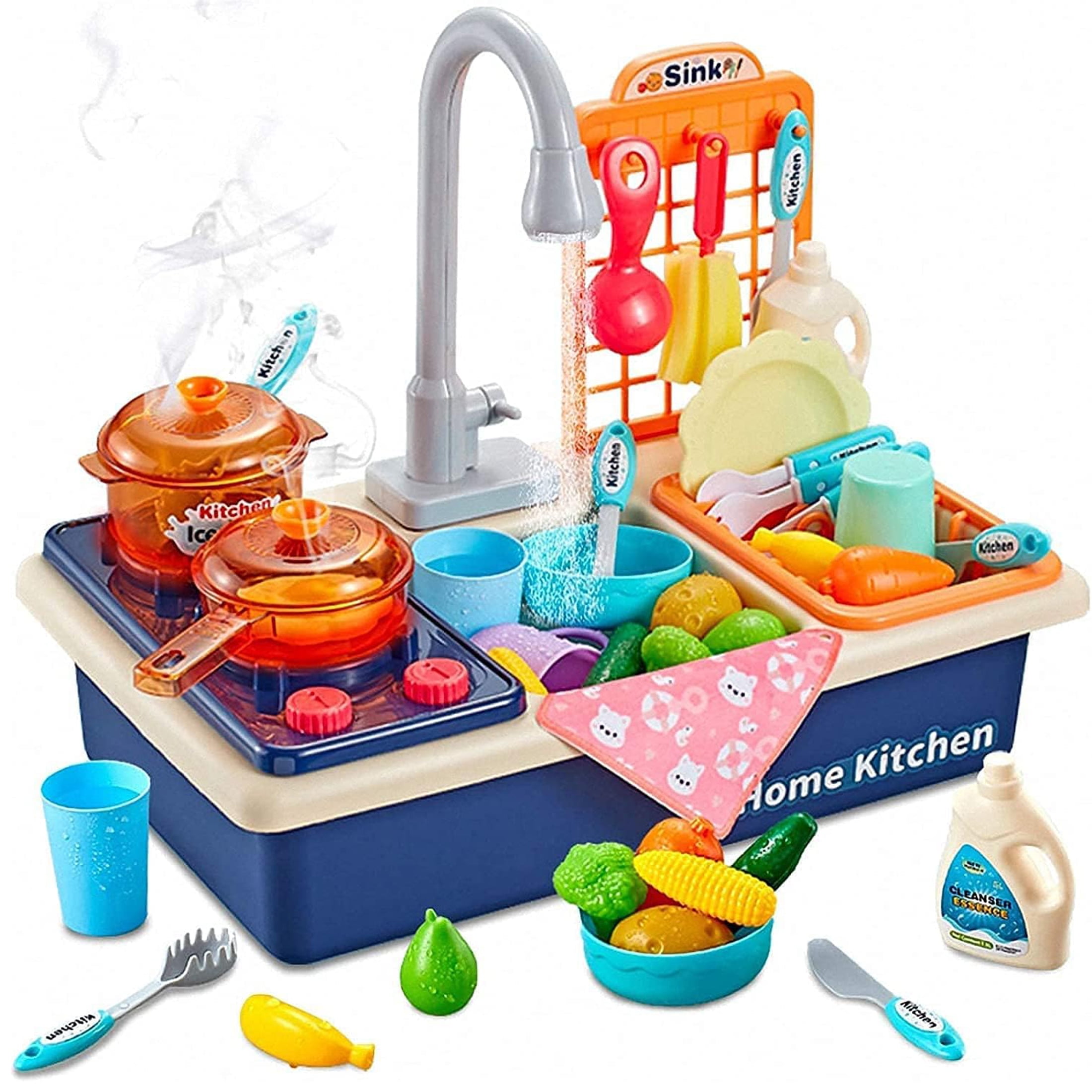 Ealing Kids Kitchen Playset, Pretend Cooking Set with Running Water ...