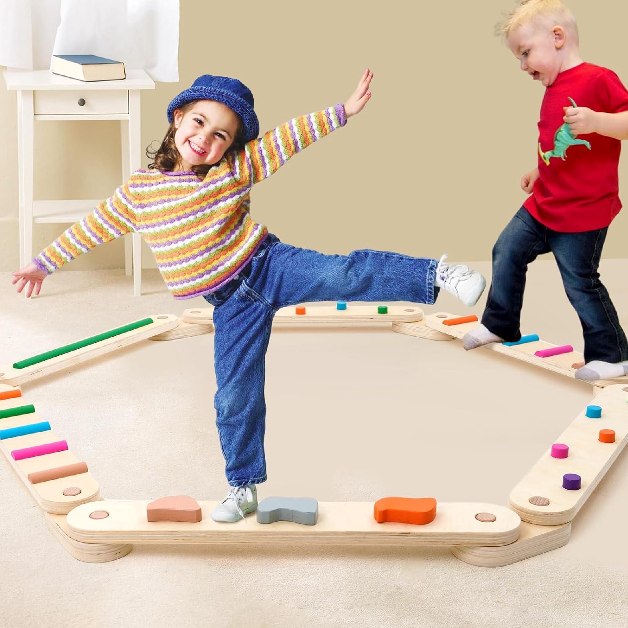Ealing Wooden Balance Beam for Kids 3-5,6 Pcs Toddler Balance Boards ...