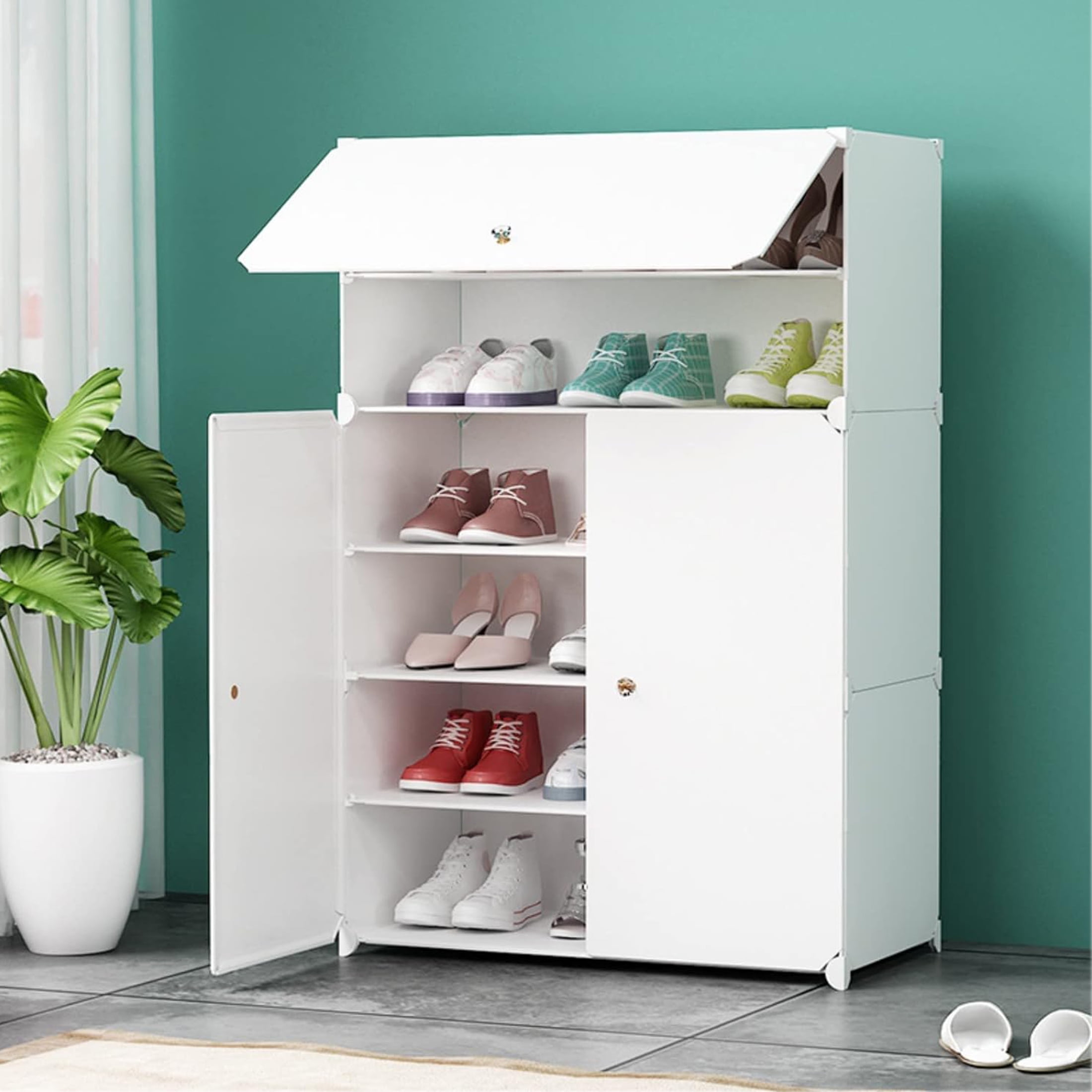 Ealing Shoe Rack, 6 Tier Shoe Storage Cabinet 24 Pair Plastic Shoe ...