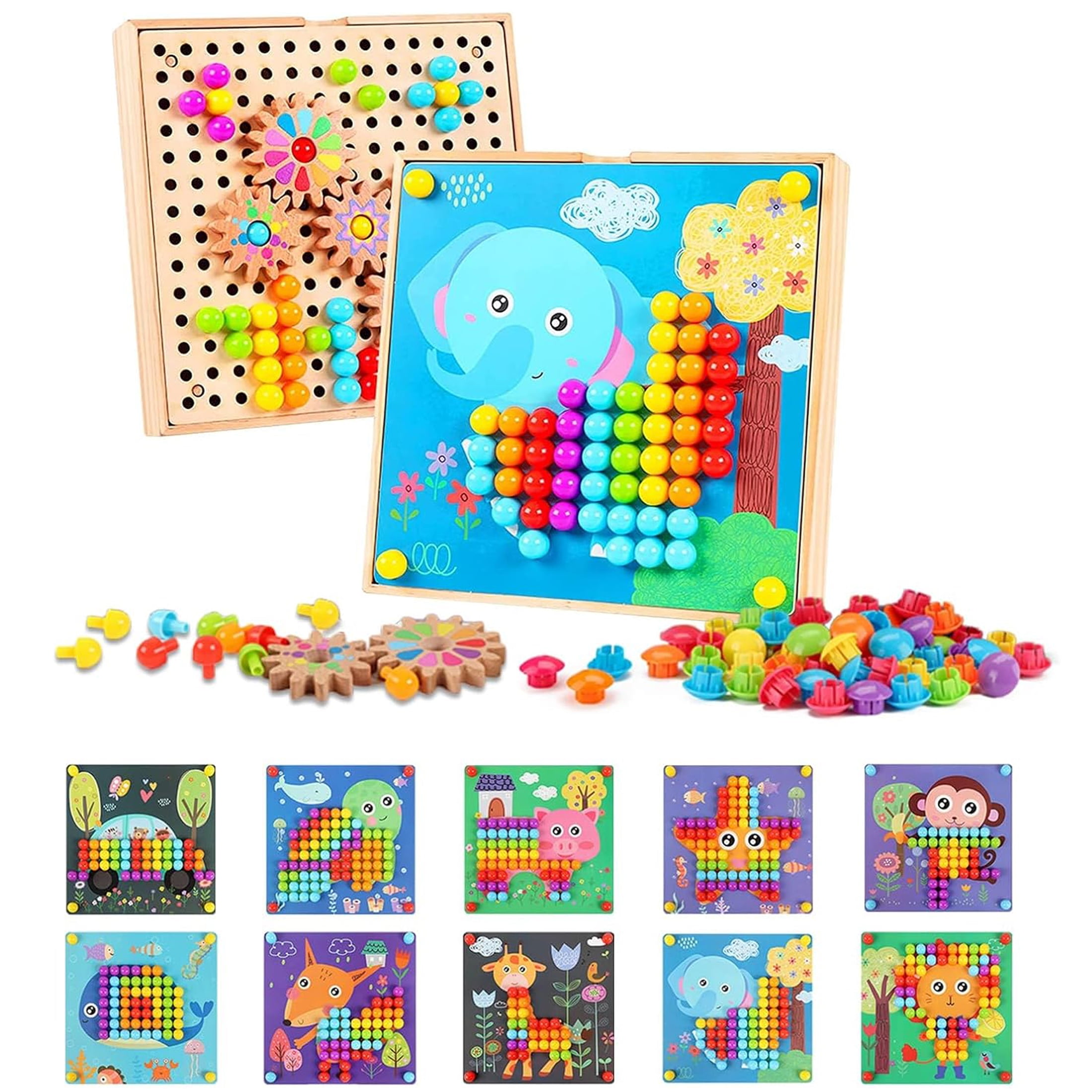 Ealing Button Art Toys,Color Matching Mosaic Pegboard,10 Pictures,180 ...