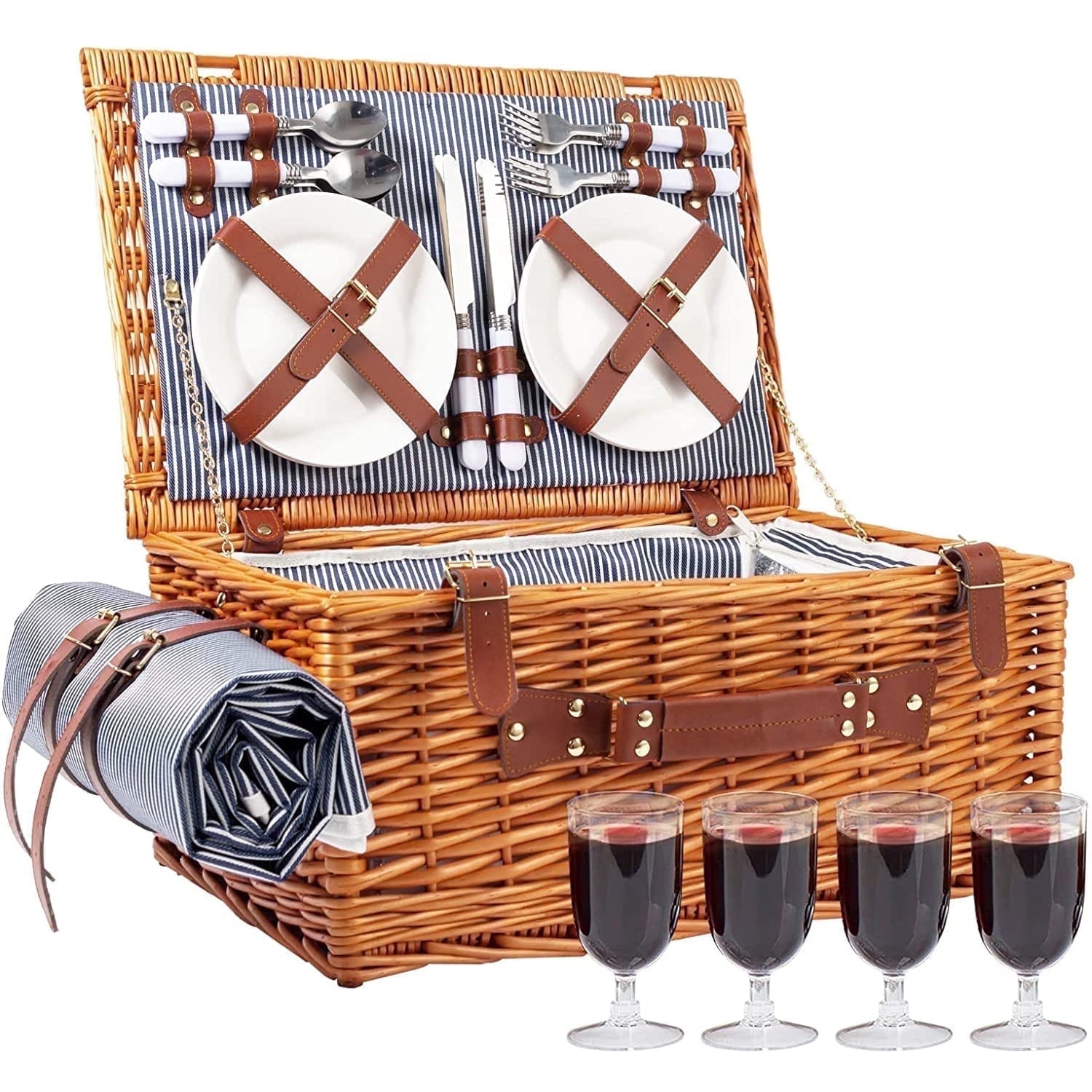 Ealing Large Wicker Picnic Set for 4 ,Large Insulated Cooler ...
