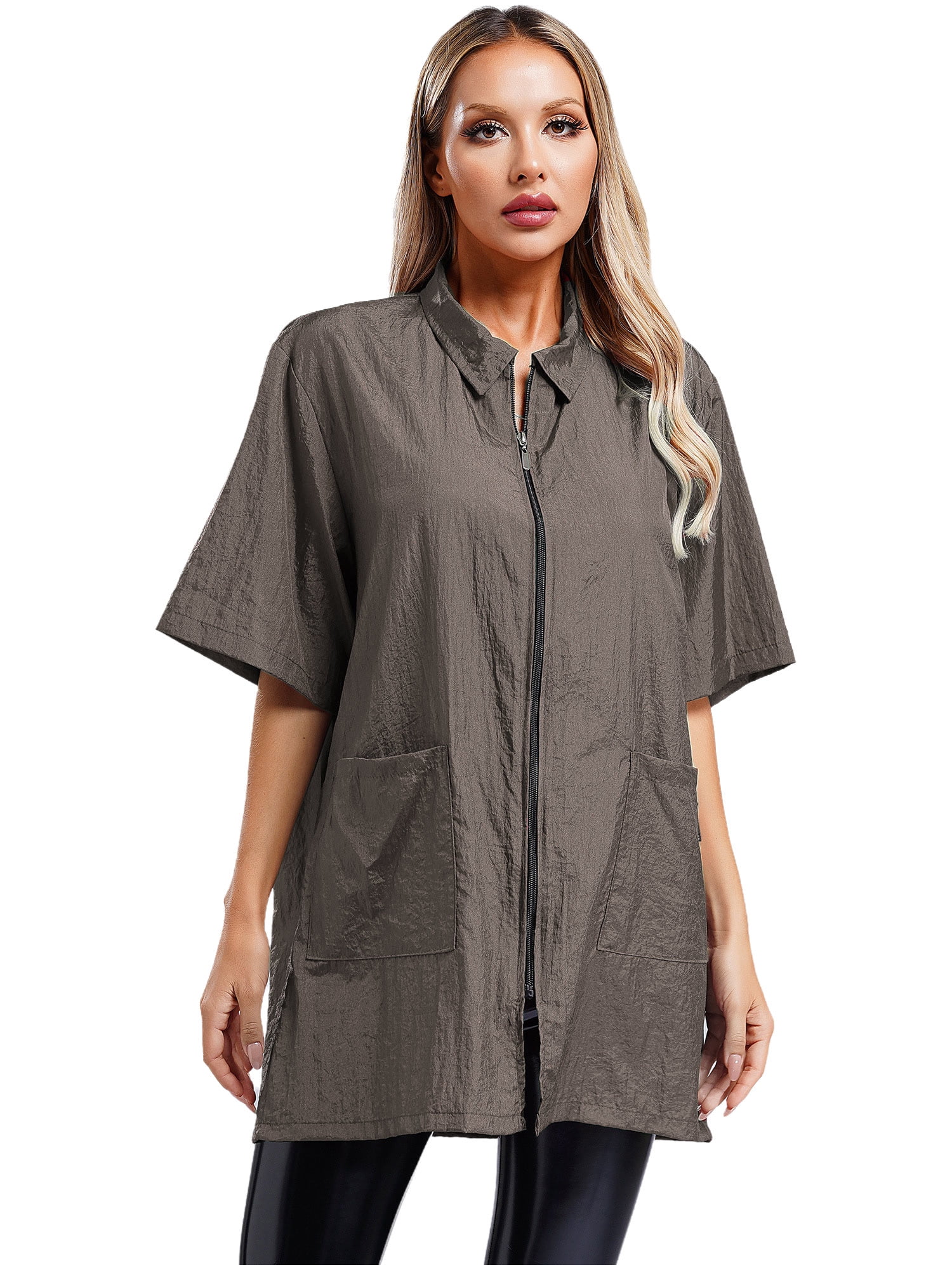 Eandarui Adult Waterproof Barber Jacket with Side Pocket Turn-Down ...