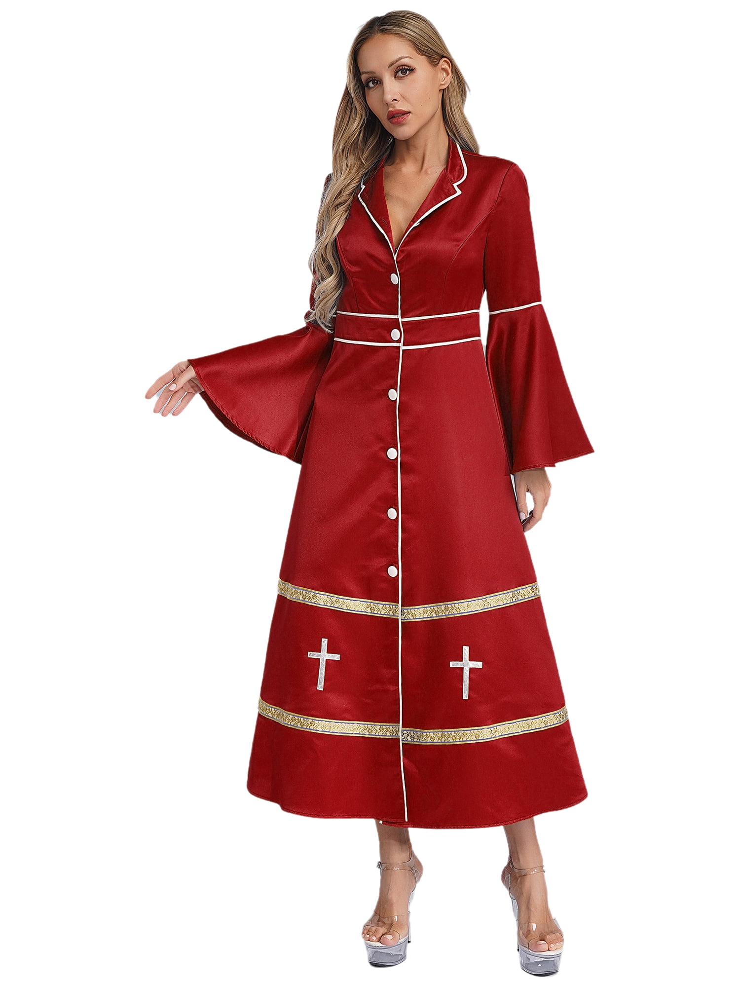 Eandarui Church Choir Robe for Women Flare Sleeve Pastor Clergy Dress ...
