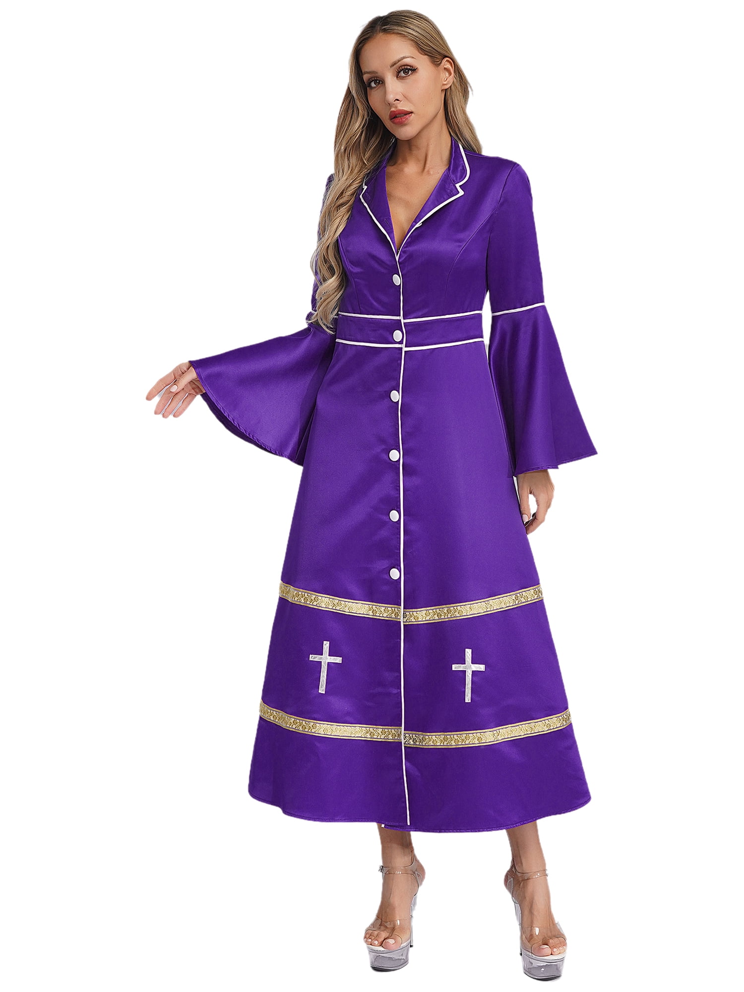 Eandarui Church Choir Robe for Women Flare Sleeve Pastor Clergy Dress ...