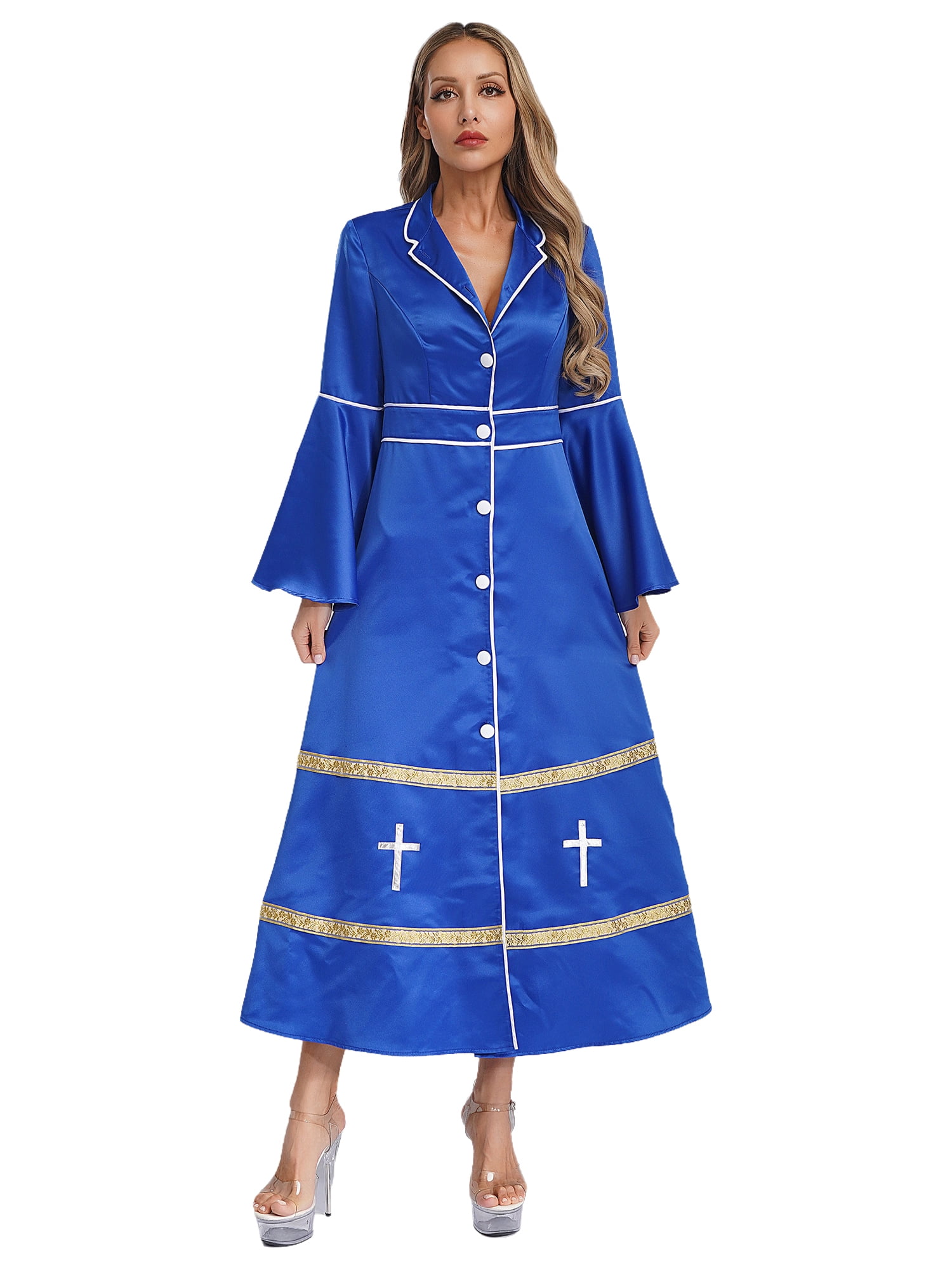 Eandarui Church Choir Robe for Women Flare Sleeve Pastor Clergy Dress ...