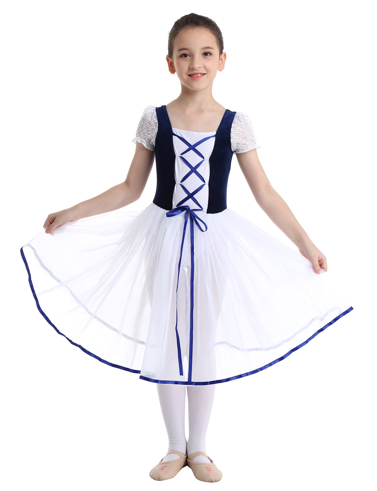 Eandarui Girls Kids Short Sleeve Velvet Ballet Dance Dress Performance ...