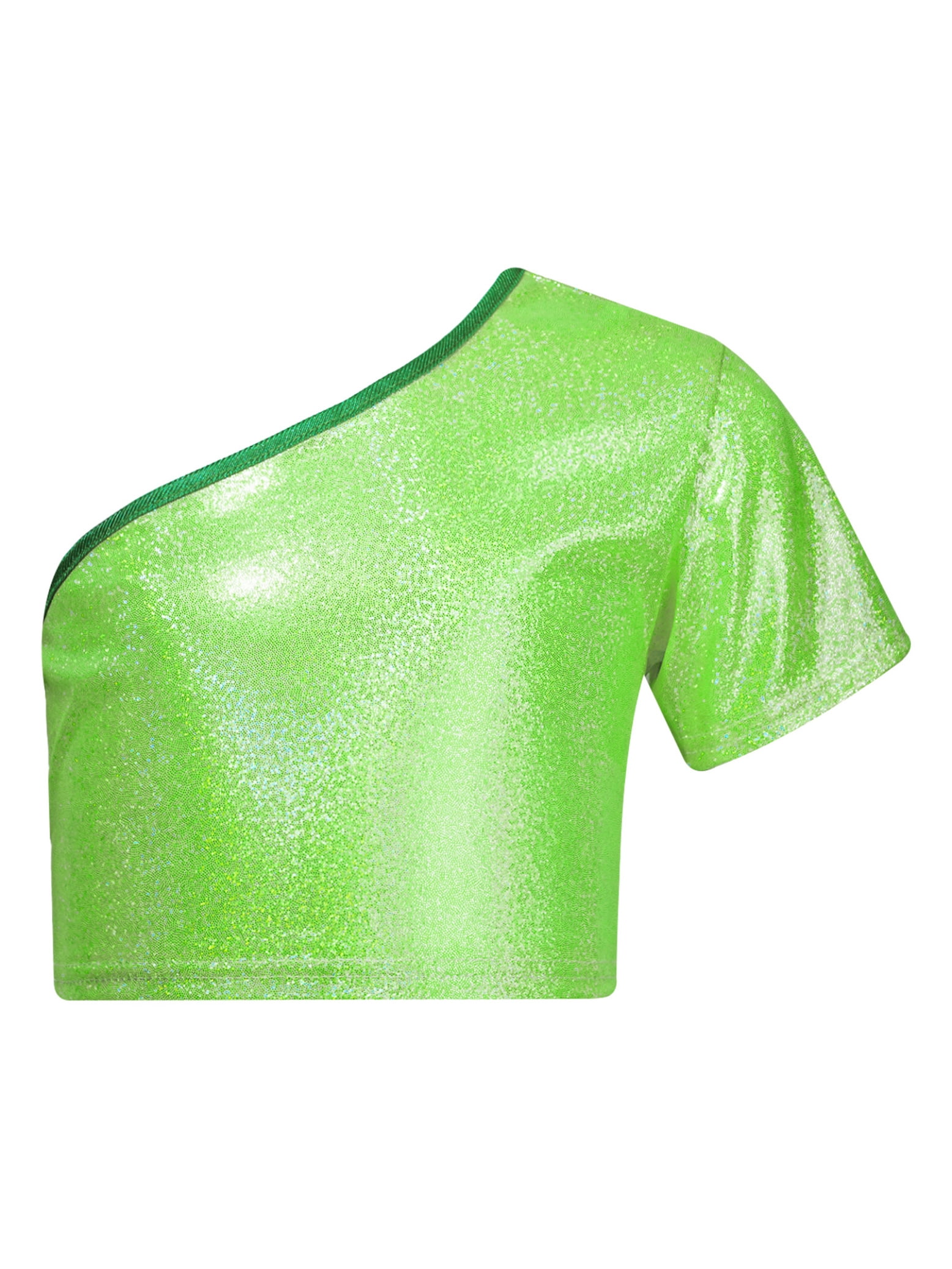 Eandarui Kids Girls One Shoulder Short Sleeve Dance Crop Top Shiny ...