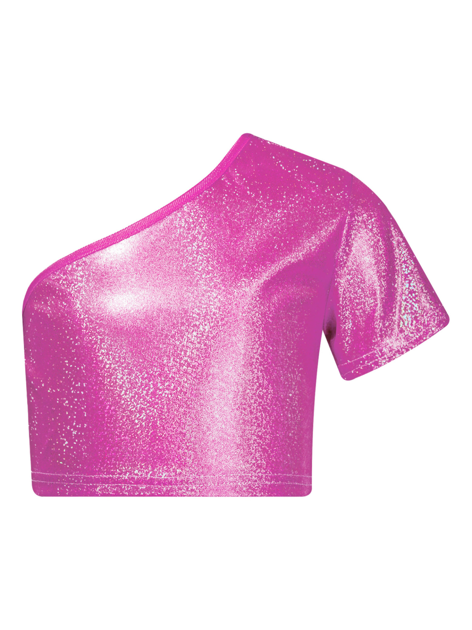 Eandarui Kids Girls One Shoulder Short Sleeve Dance Crop Top Shiny ...