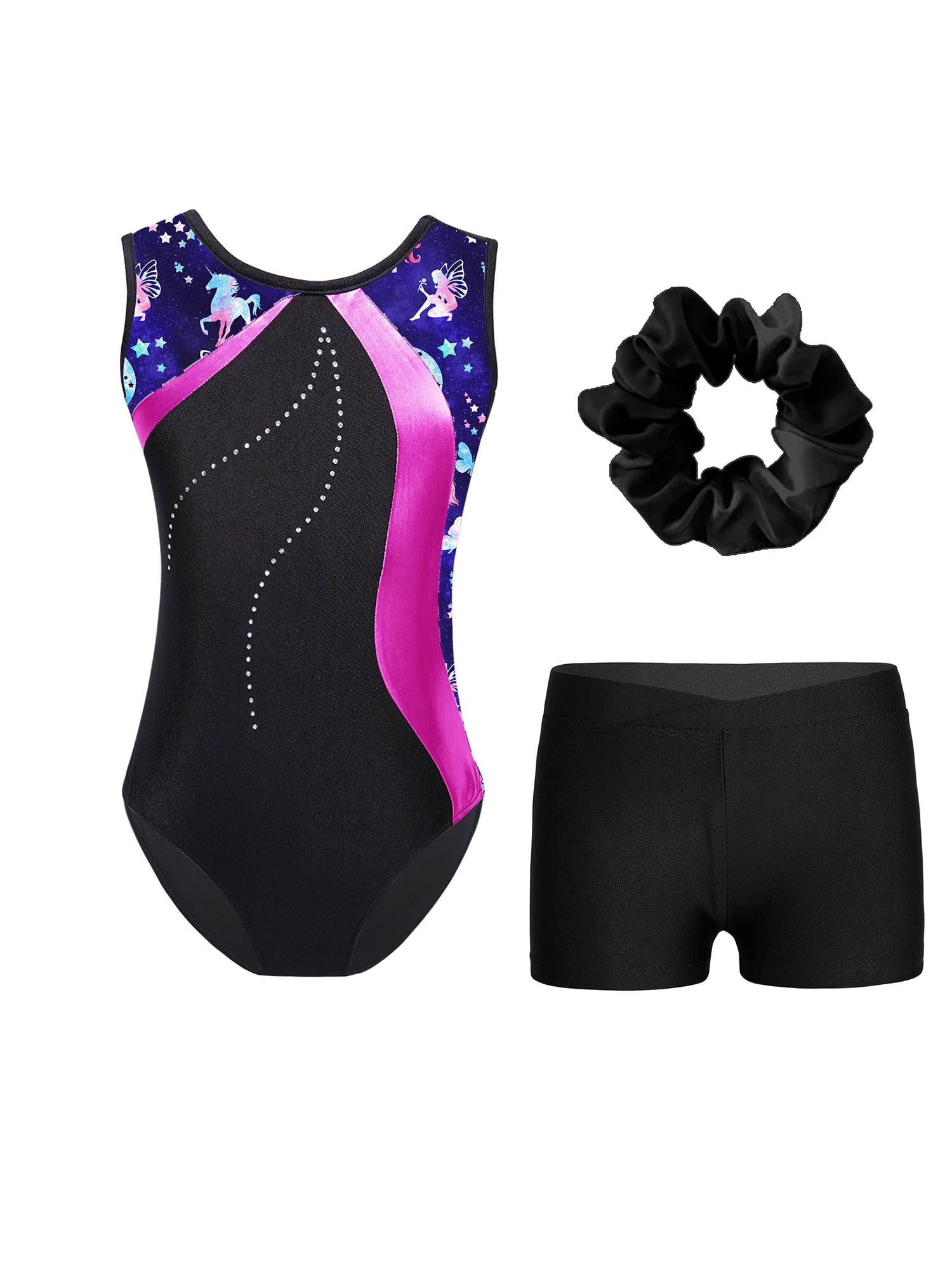 Eandarui Kids Girls Sleeveless Gymnastics Leotard with Shorts Hair Band ...